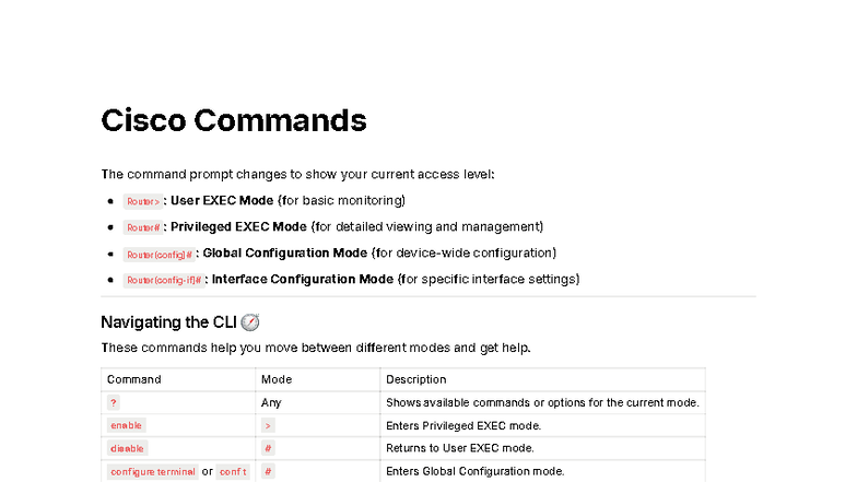 Beginner Cisco Commands: Essential CLI Instructions - Studocu