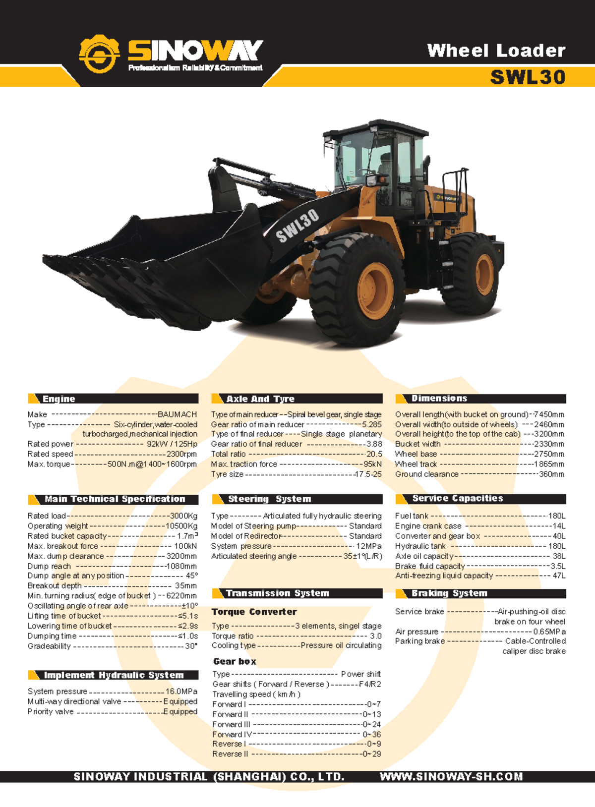 Sinoway Wheel Loadeer SWL30 ( 2022 Version ) - Wheel Loader SWL SINOWAY ...