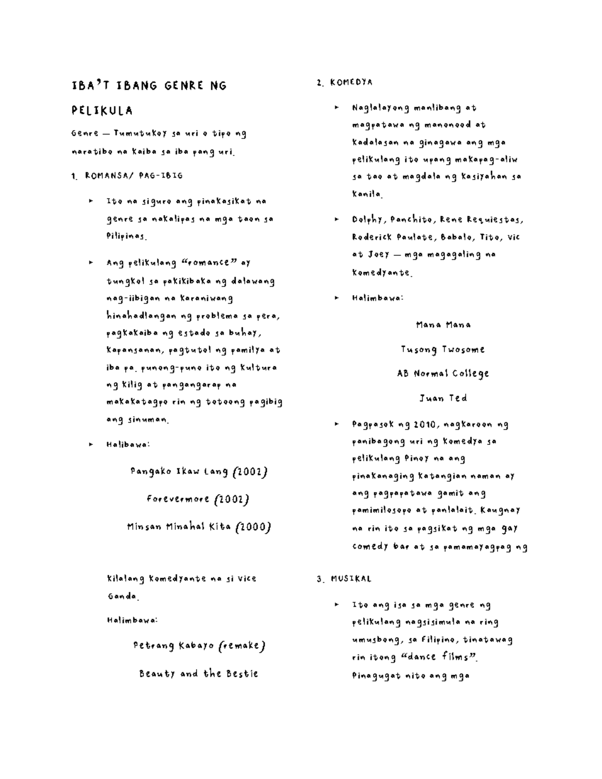 IBA'T Ibang Genre ng Pelikula - Sinesosyedad - Studocu