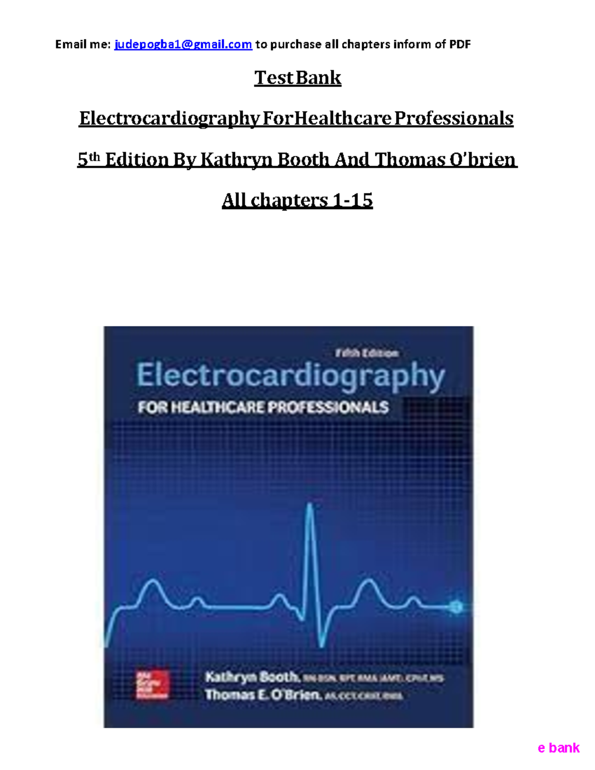 Test Bank for Electrocardiography (EKG) 5th Ed. by Booth & O’Brien ...