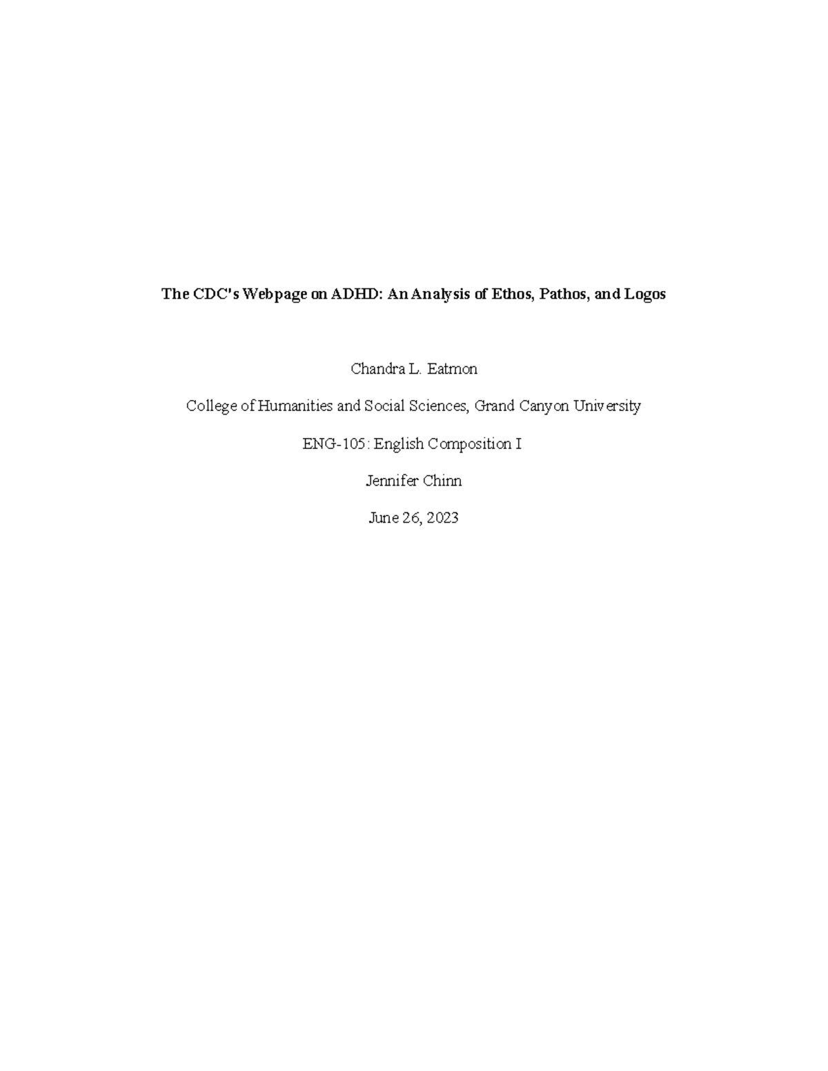 CLE Final CDC Ethos Pathos Logos ENG-105 - Copy - The CDC's Webpage on ...