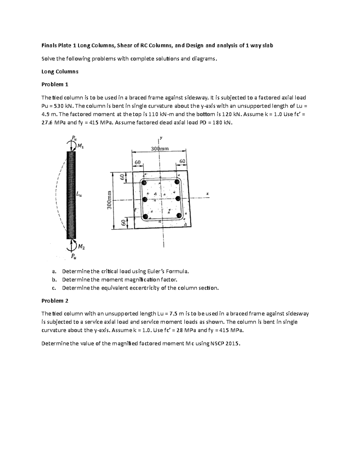 Finals Plate 1: Long Columns, Shear of RC Columns & 1-Way Slab Design - Studocu