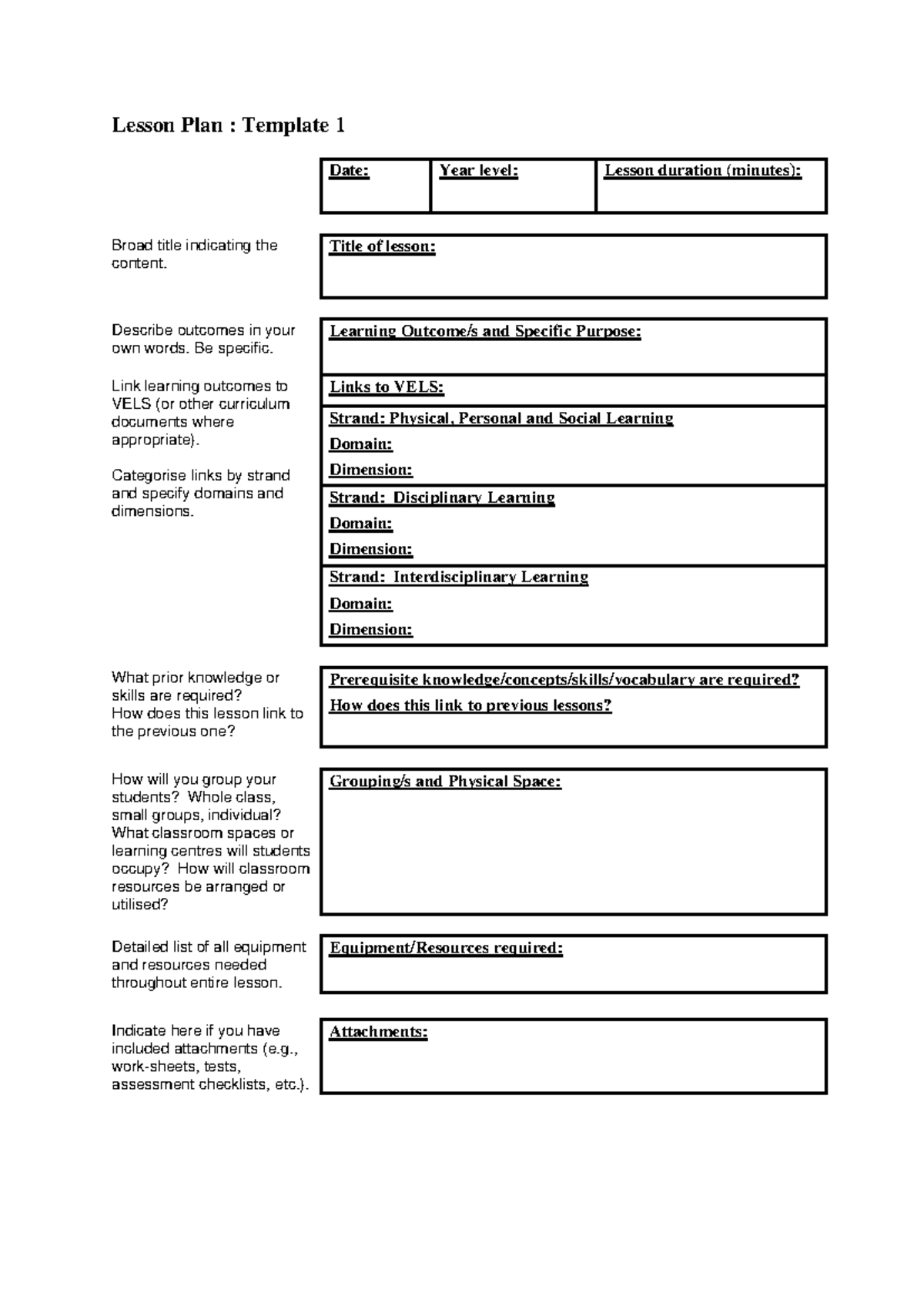 Lesson Plan Template: Curriculum Links and Activities Guide - Studocu