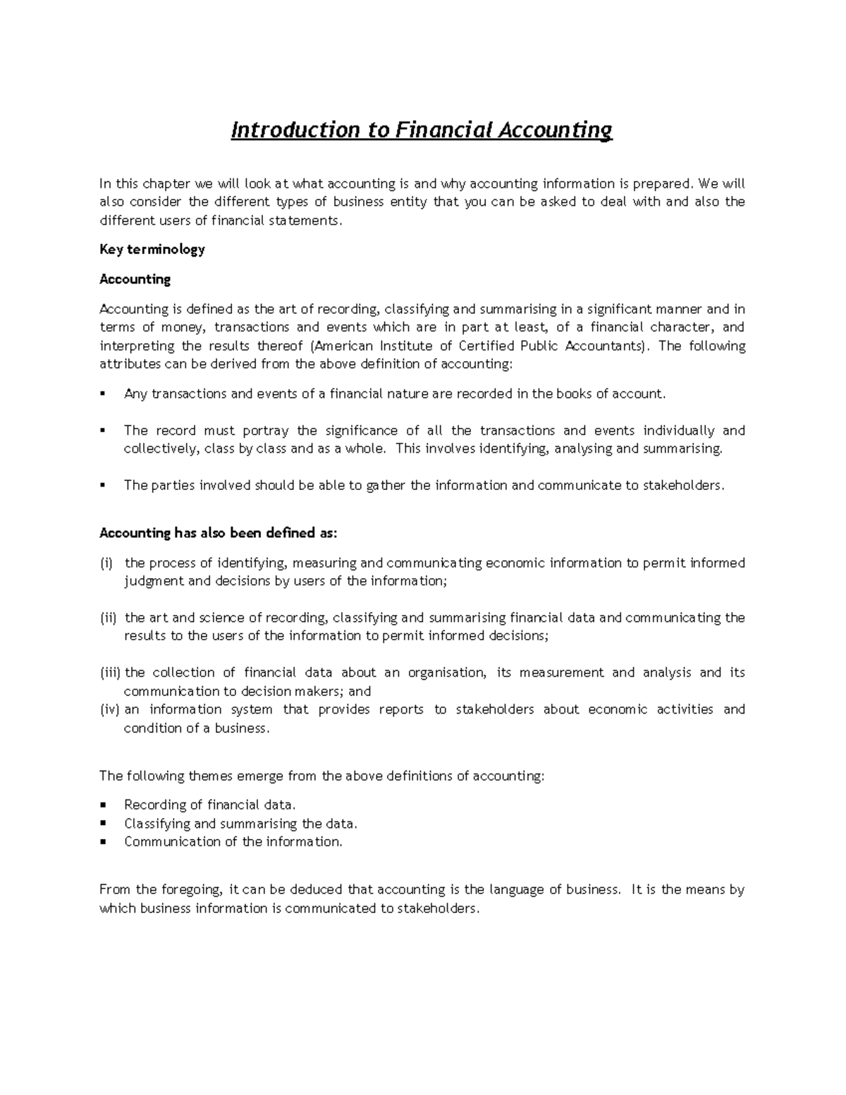 Introduction to Financial Accounting - Chapter Overview 040745 - Studocu