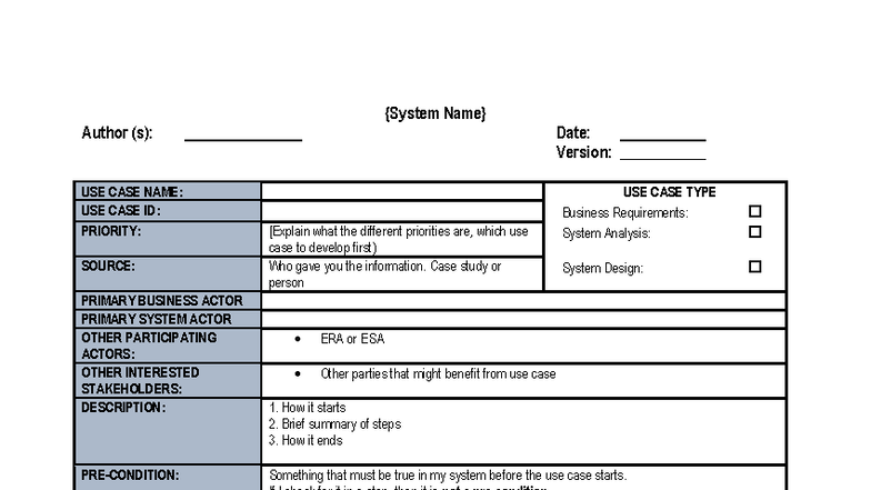 Use Case Narrative Cheat Sheet for System Analysis and Design - Studocu