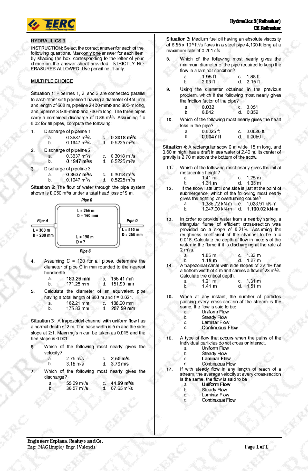 Hydr 3 Refresher Module - civil engineering - Hydraulics 3 (Refresher) CE Refresher Engineers ...