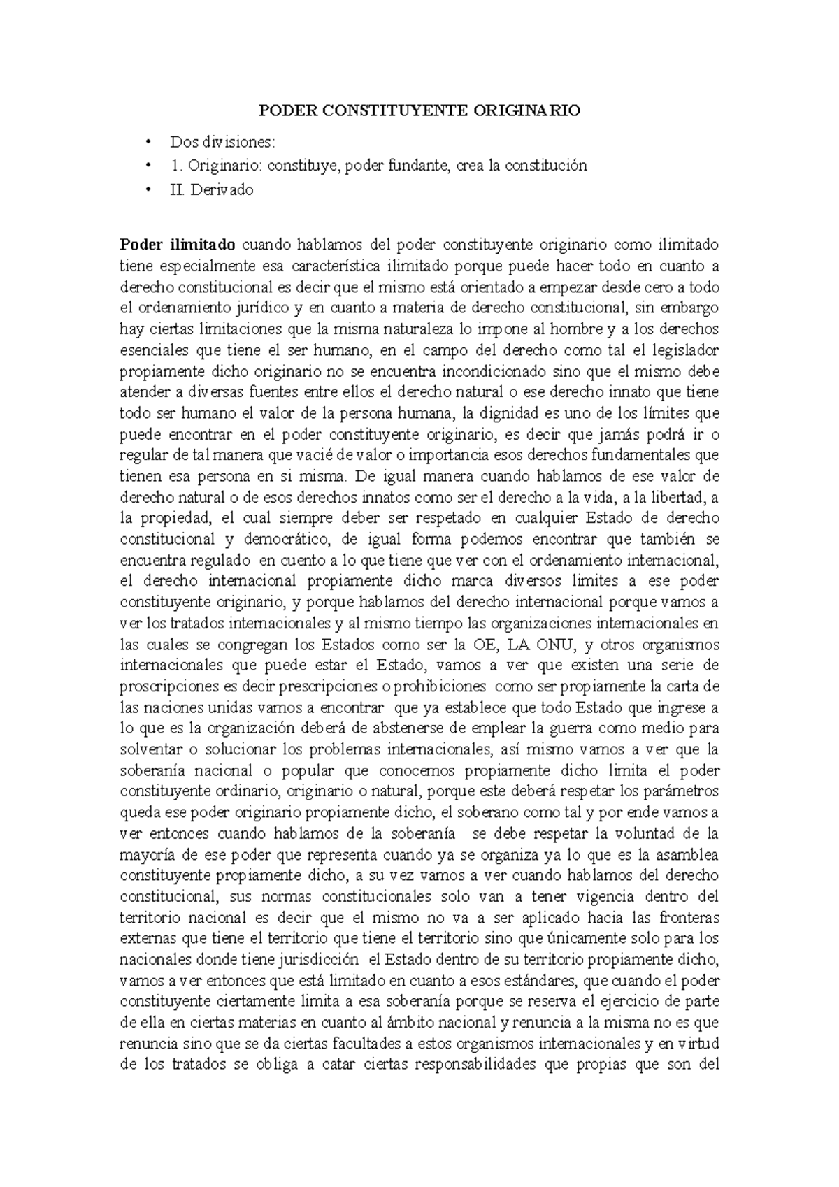 Trabajo sobre el Poder Constituyente Originario y Derivado - Studocu