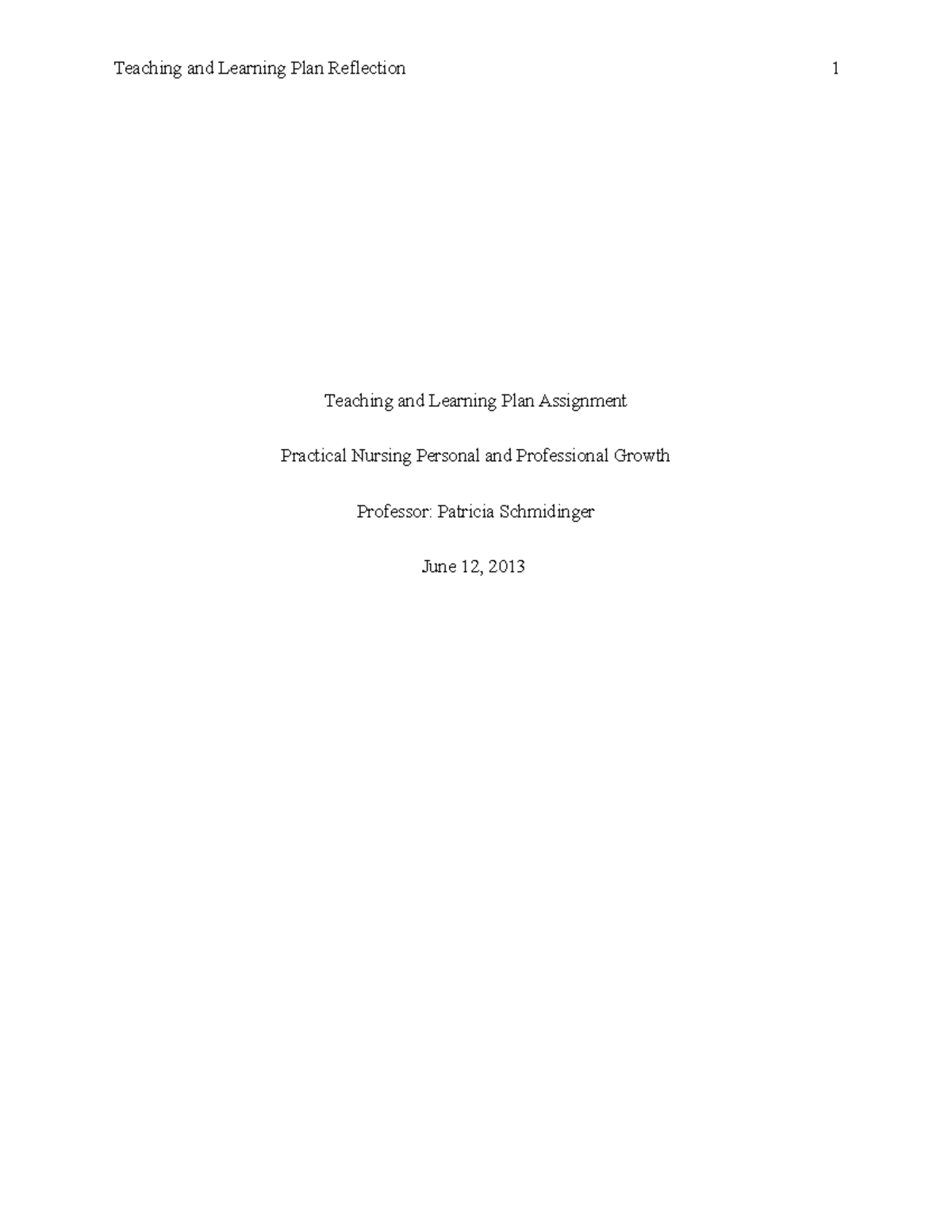 Teaching and Learning Plan Assignment for Practical Nursing (PPG) - Studocu