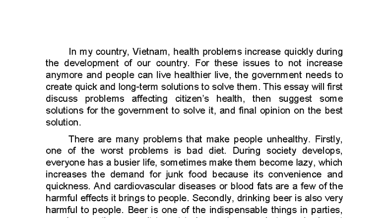 Essay on Health Issues and Solutions in Vietnam - HLTH 101 - Studocu