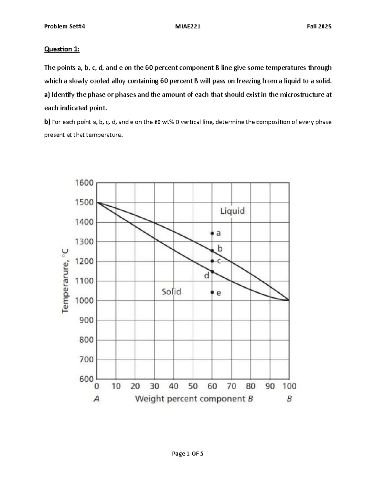 Practice Problem Set #4 for MIAE221: Alloy Phase Diagrams and ...
