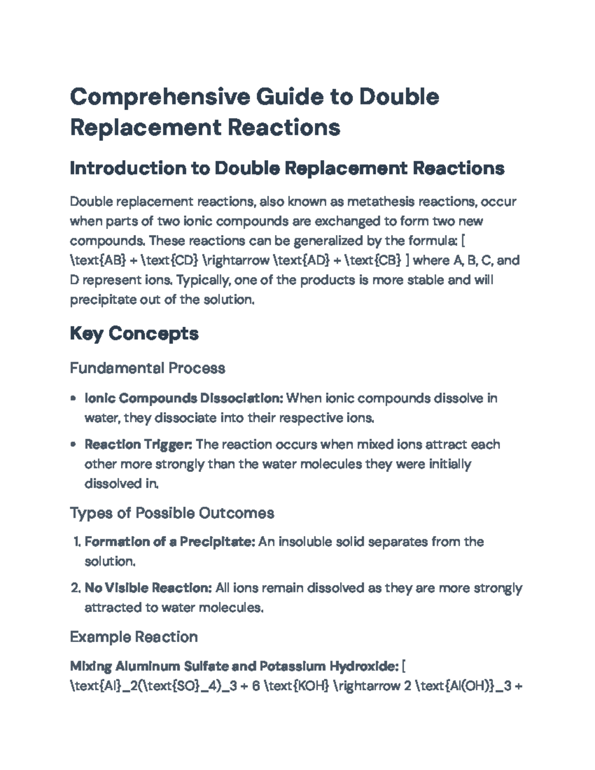 Comprehensive Guide to Double Replacement Reactions (Chem 101 ...