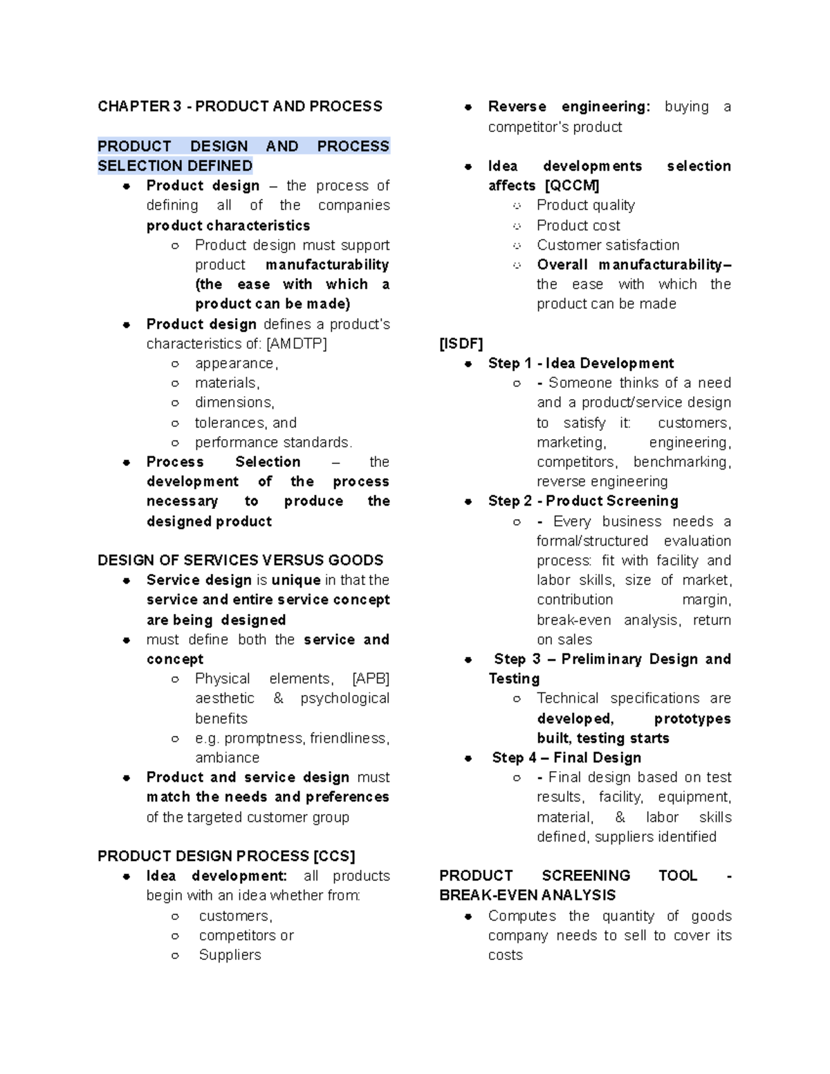 CHAPTER 3: PRODUCT DESIGN & PROCESS SELECTION OVERVIEW - Studocu