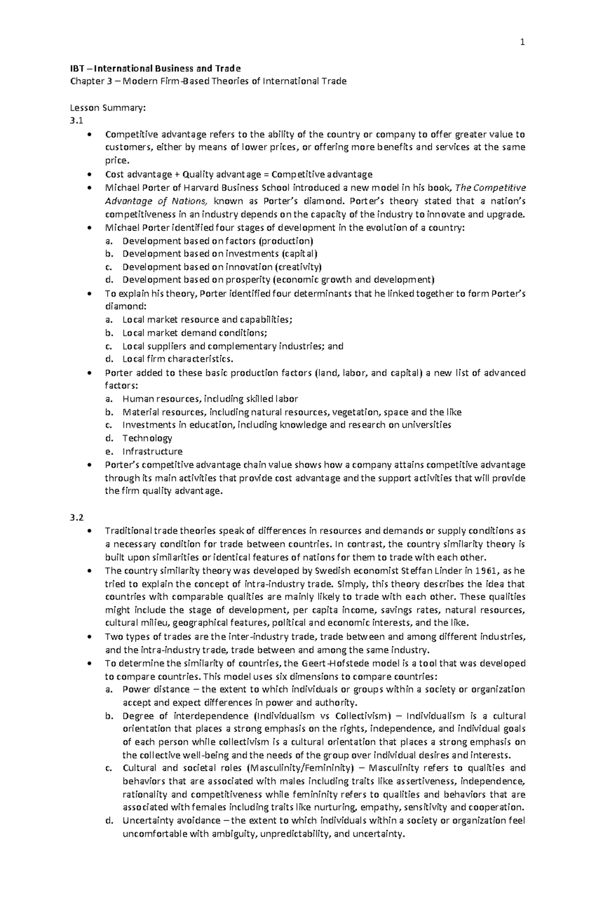 IBT Lesson Summary: Chapter 3 - Firm-Based Trade Theories - Studocu