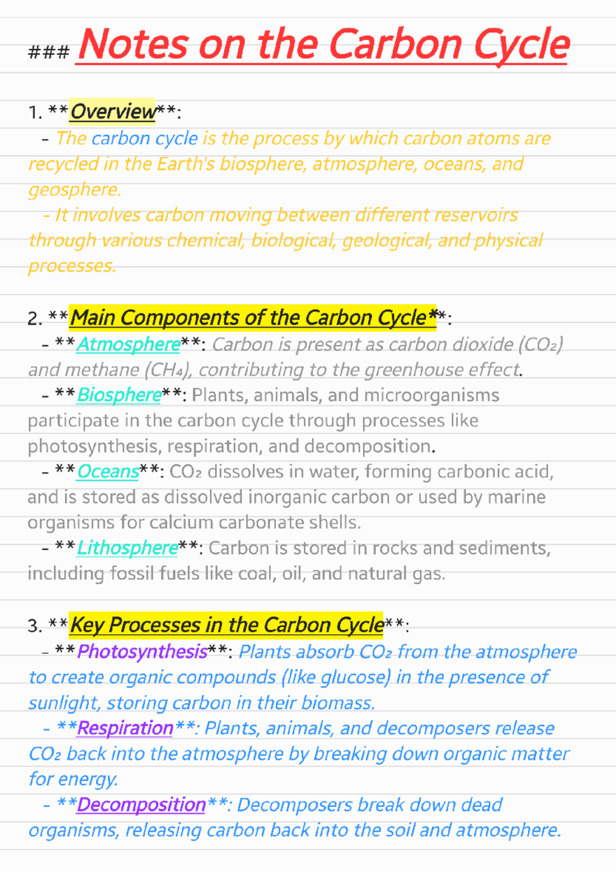 Biology Notes: Understanding the Carbon Cycle Process - Studocu