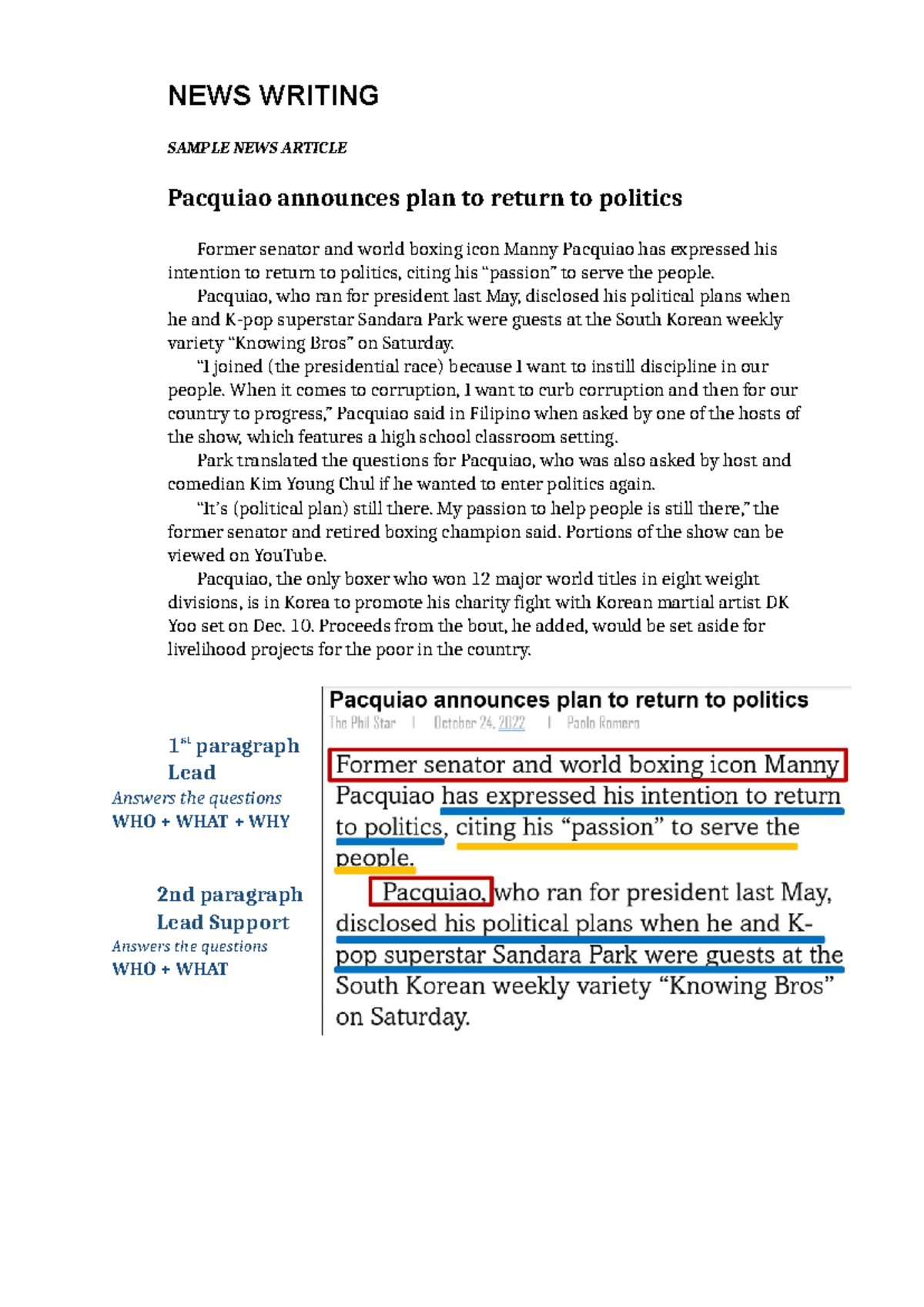 NEWS- Writing-handouts - NEWS WRITING ####### SAMPLE NEWS ARTICLE ...