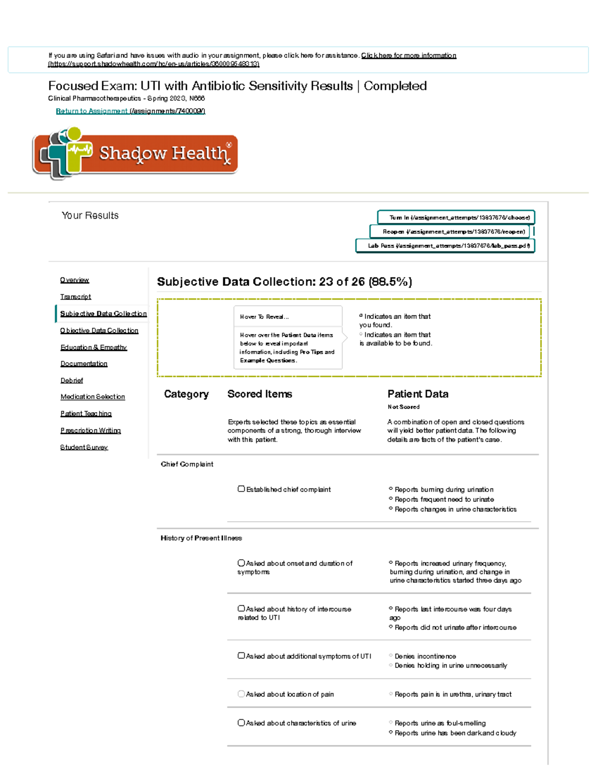 Focused Exam: UTI & Antibx Sensitivity Results - PHAR 2023 N - Studocu
