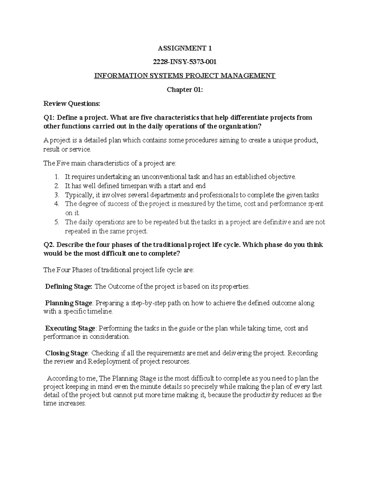 Assignment-1 2023 - ASSIGNMENT 1 2228-INSY-5373- INFORMATION SYSTEMS ...