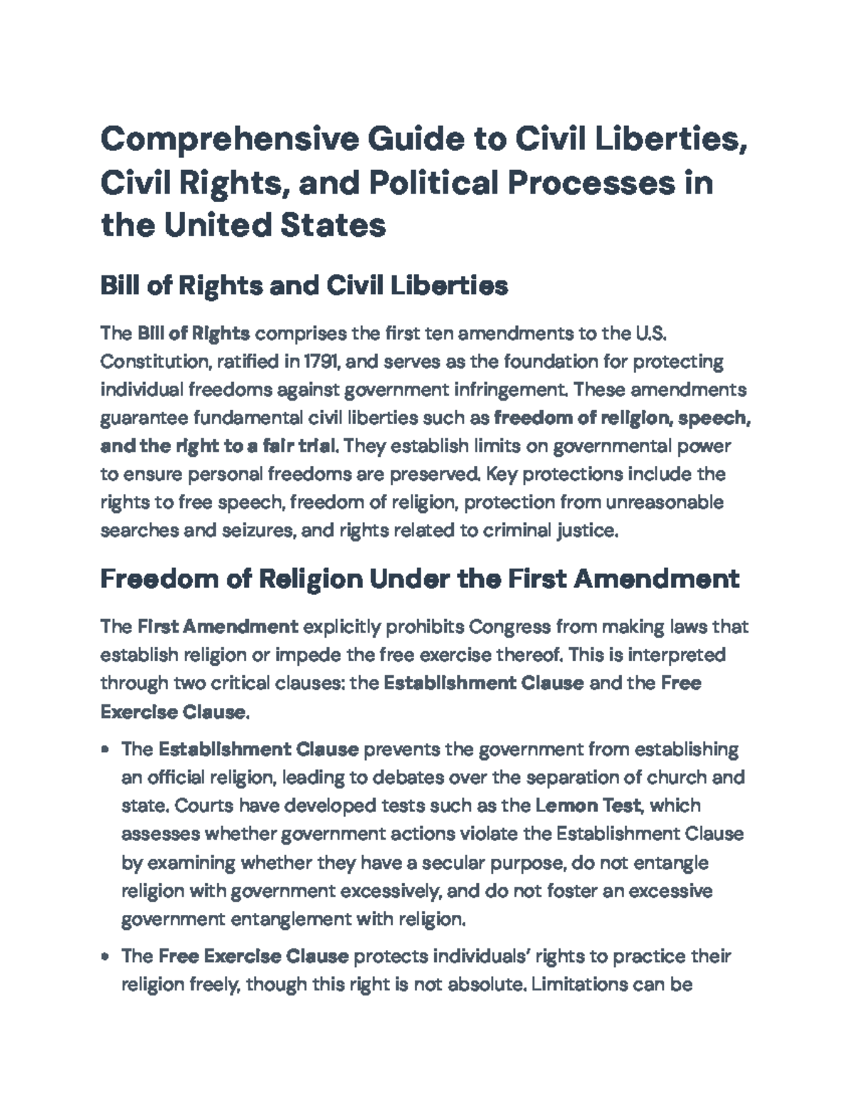 Comprehensive Overview of Civil Liberties & Rights in the U.S. System ...
