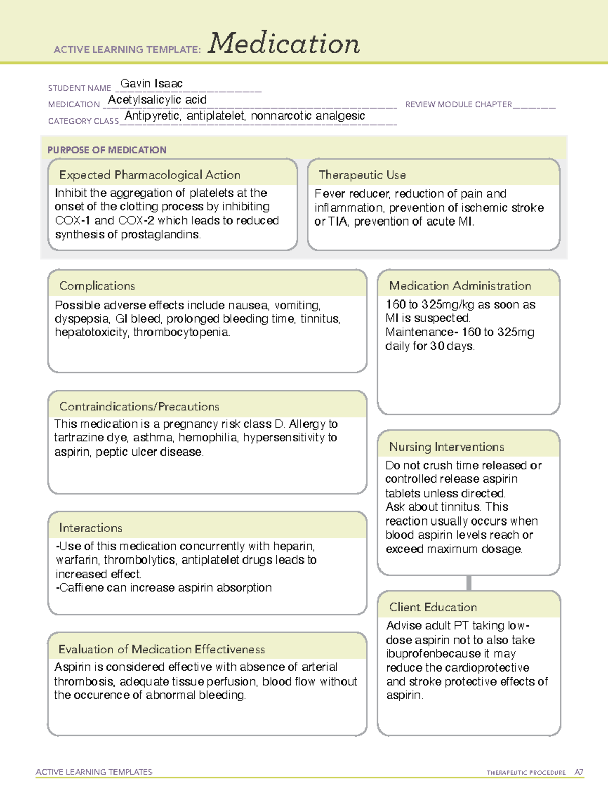 Medication Acetylsalicylic - ACTIVE LEARNING TEMPLATES THERAPEUTIC ...