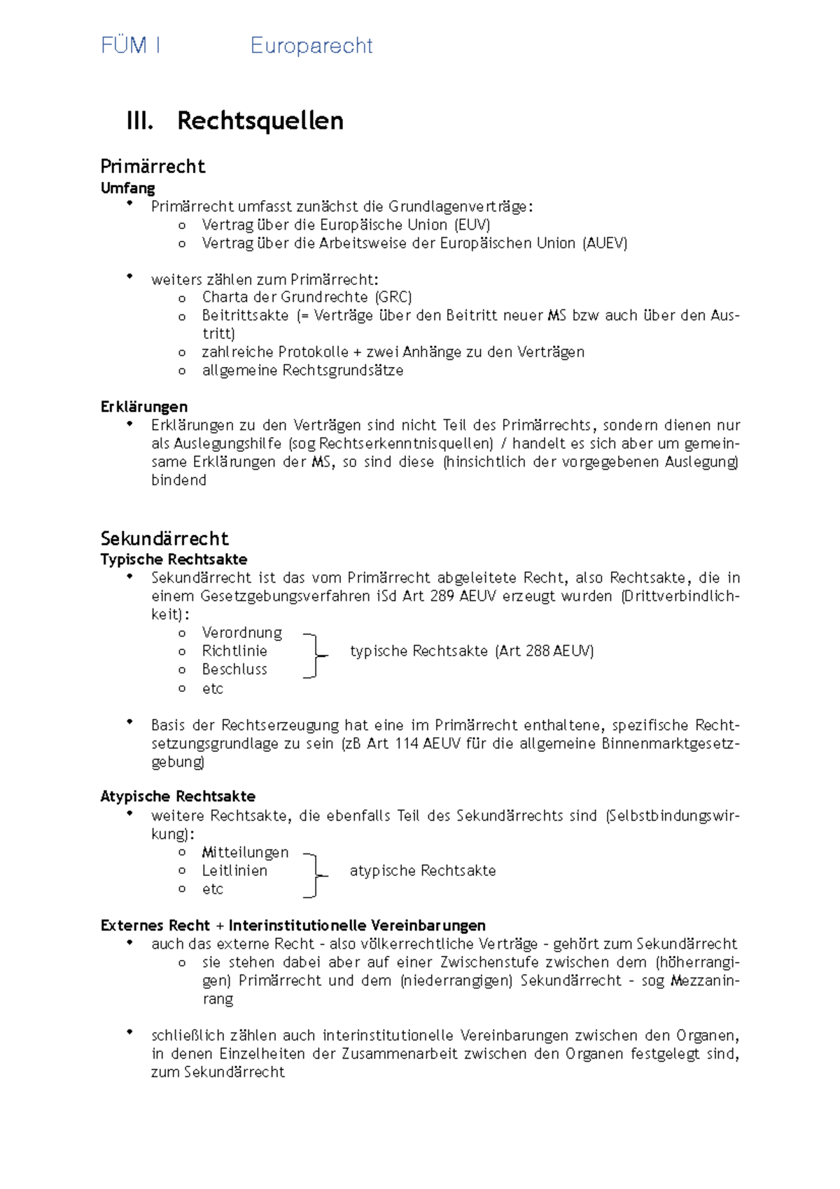 Europarecht FÜM I - Kapitel 3: Rechtsquellen und Stufenbau - Studocu
