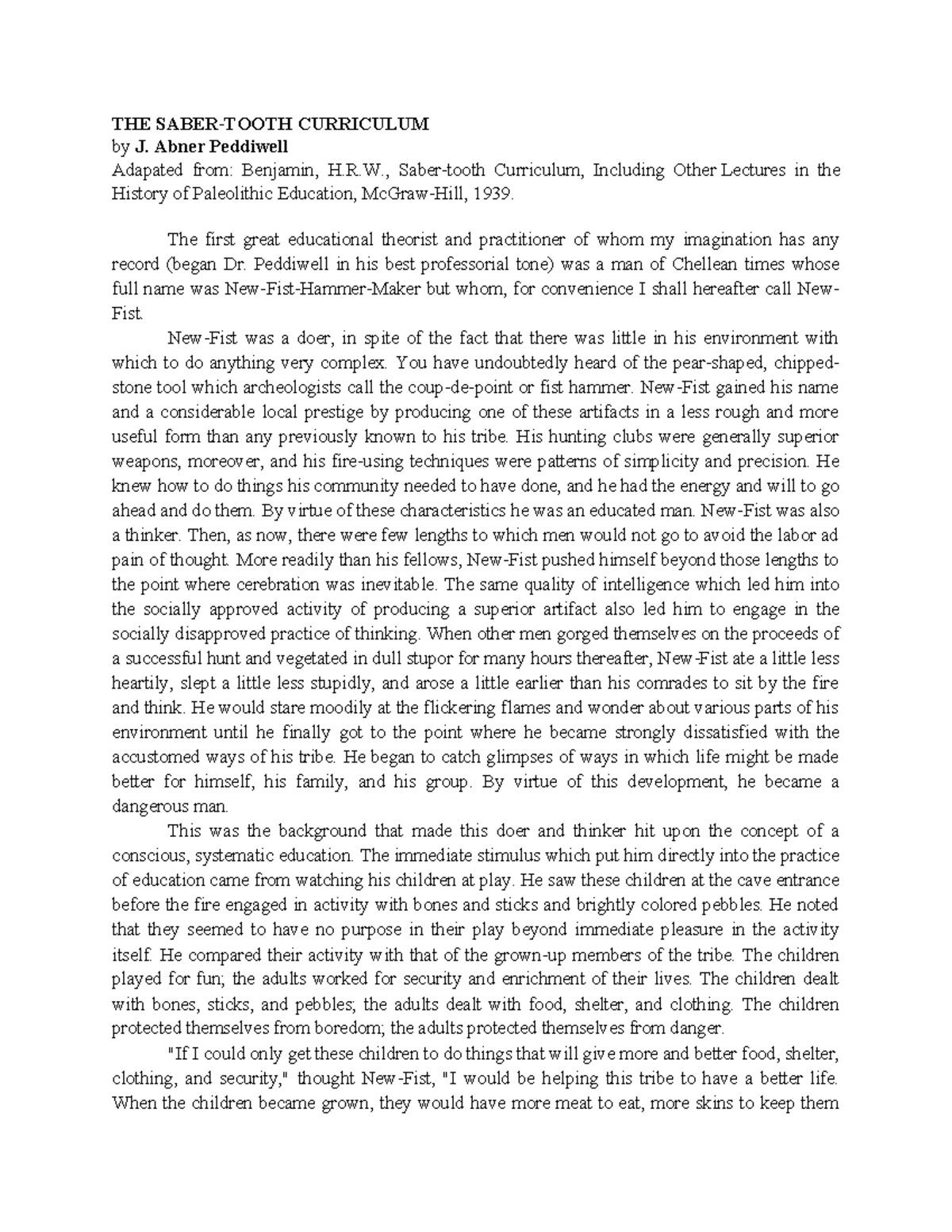 Saber Tooth Curriculum Analysis: Lessons from Paleolithic Education ...