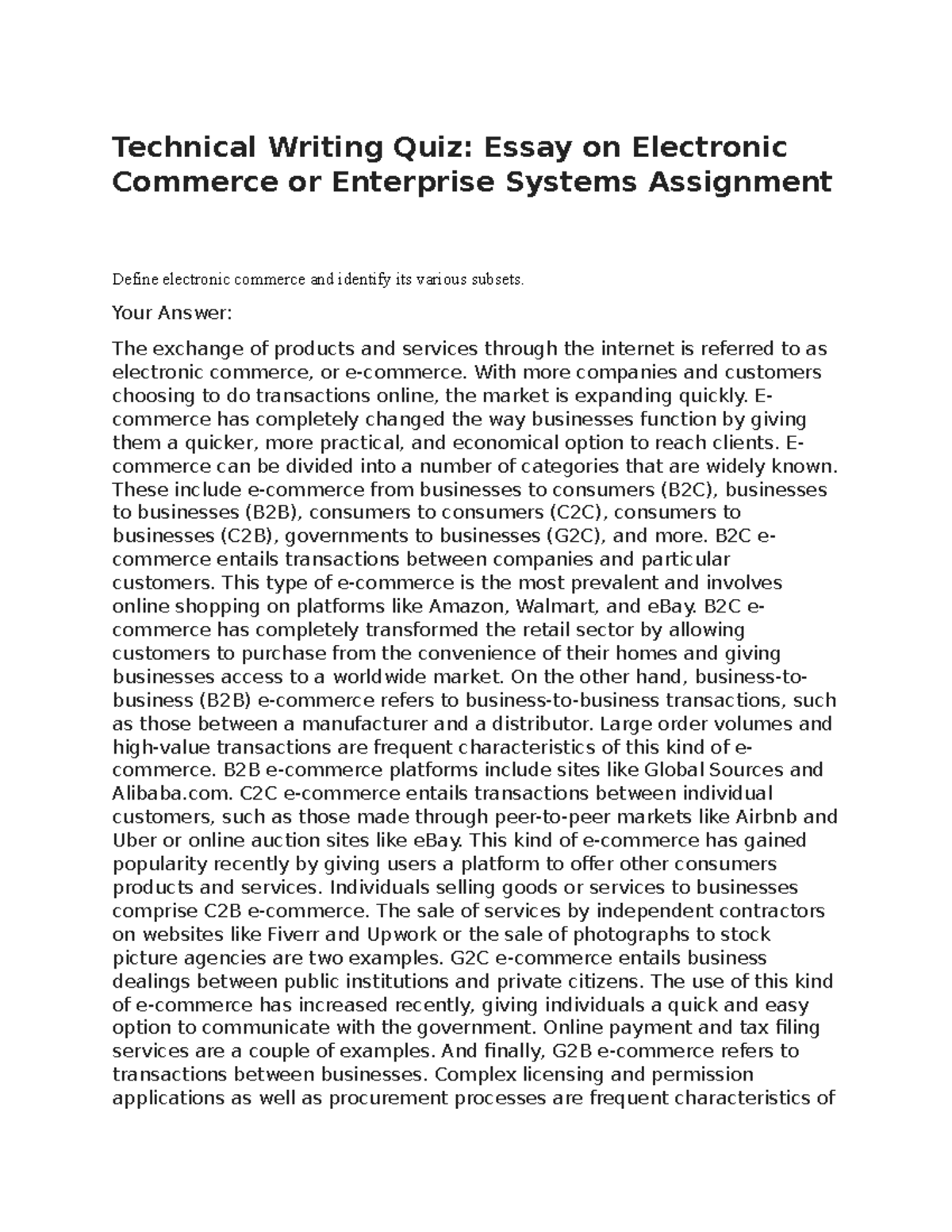 Technical Writing Quiz: E-Commerce & Enterprise Systems Overview - Studocu