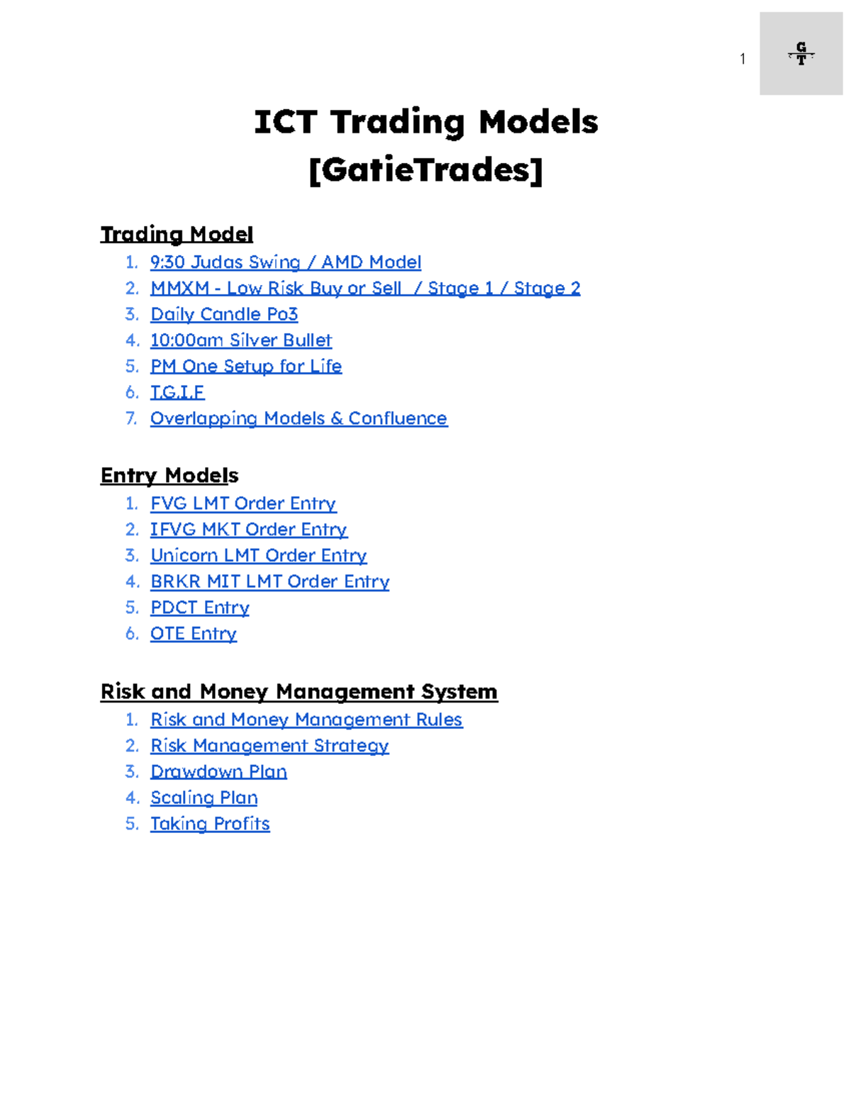 ICT Trading Models Overview by [Gatie Trades] - Studocu
