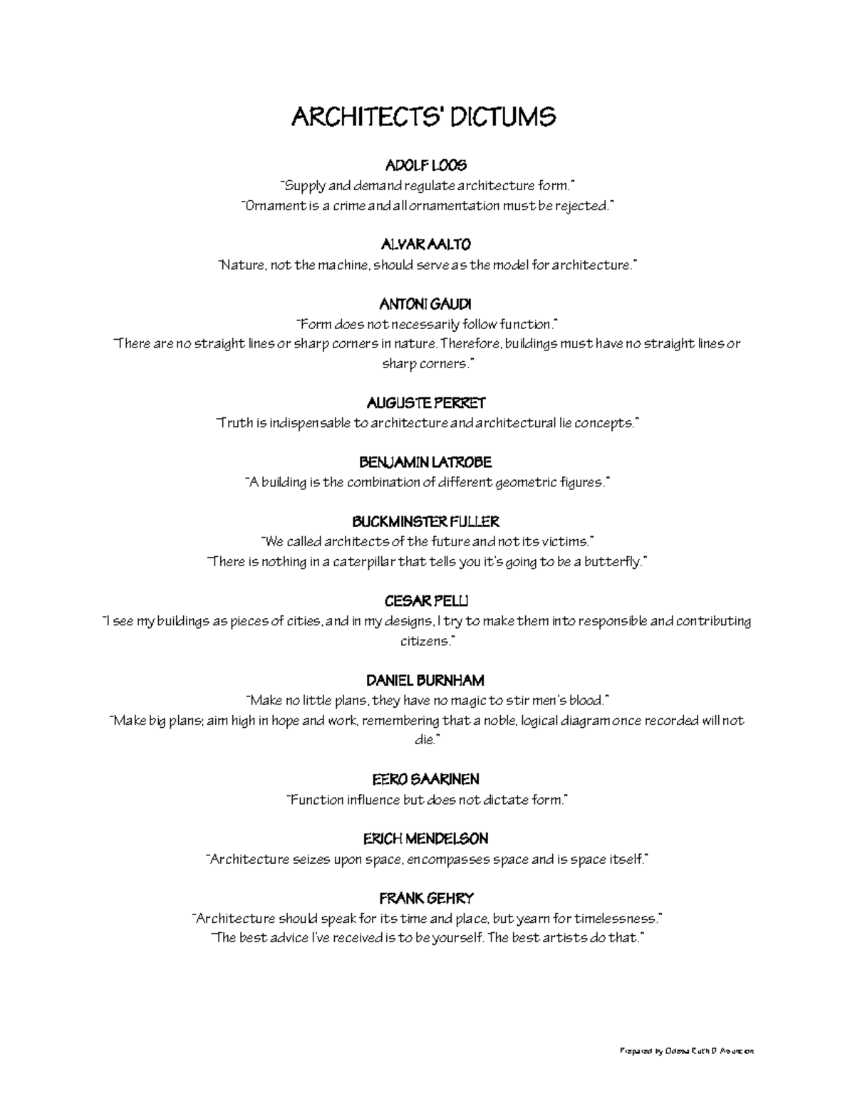 Architects' Dictums - Key Quotes for Architecture Studies - Studocu