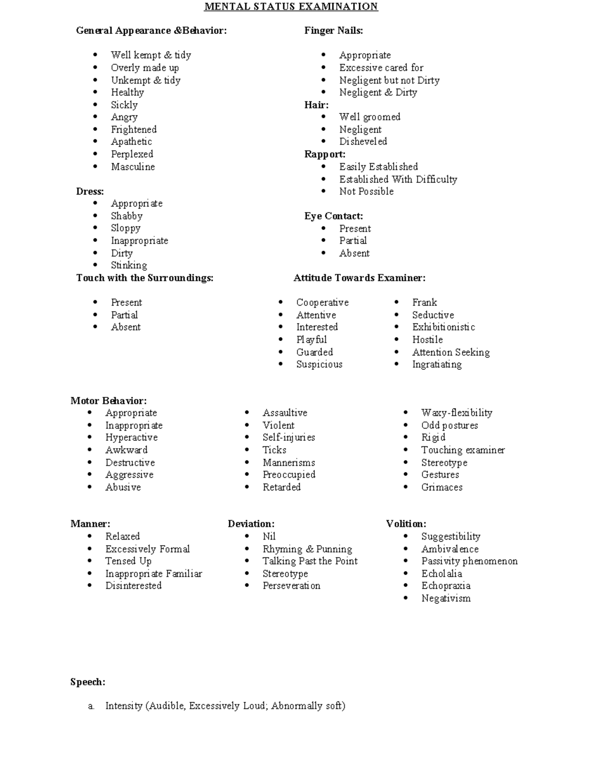 MSE Format IN 3 Pages - EDIT BY ALKA - MENTAL STATUS EXAMINATION ...