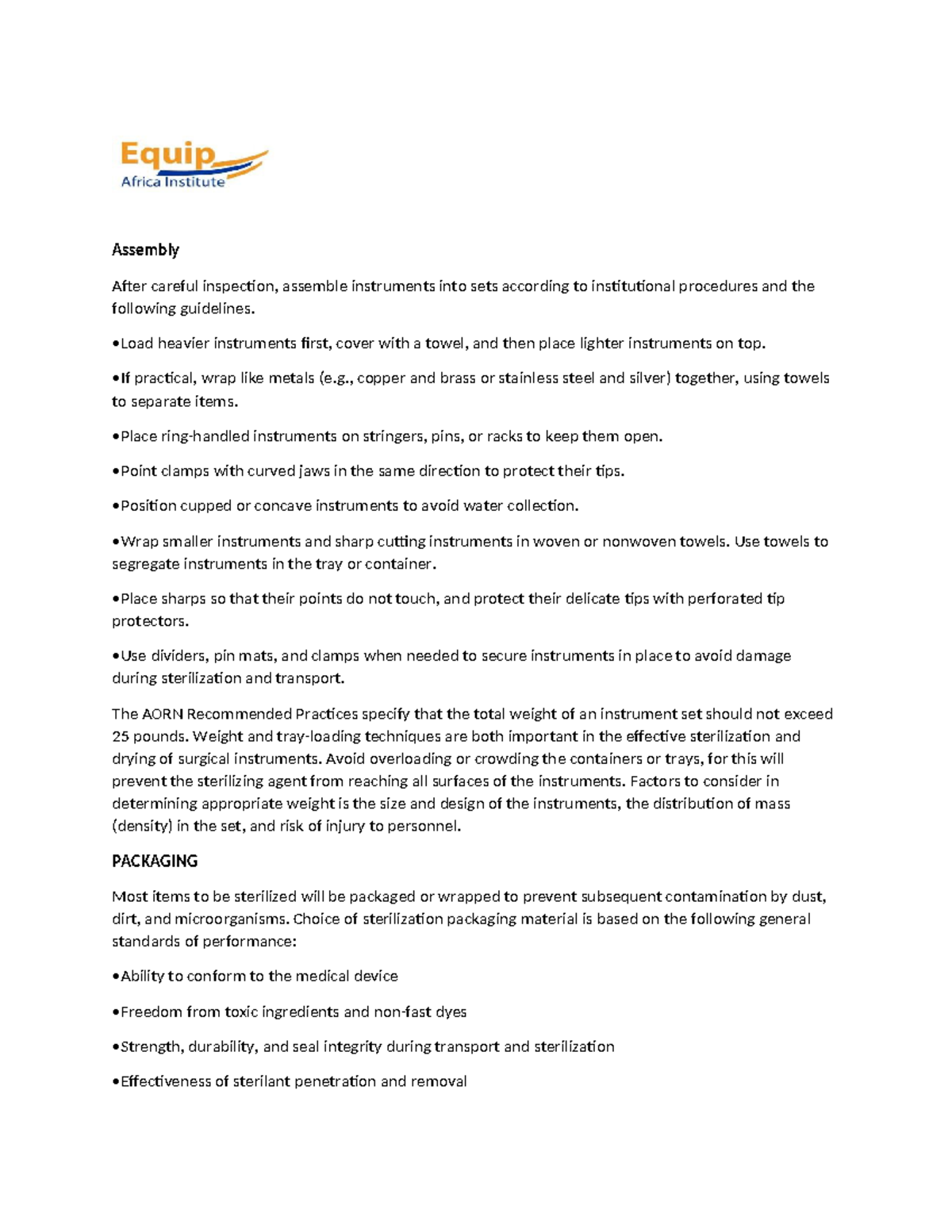 Assembly and Packaging of Surgical Instruments: Guidelines and ...