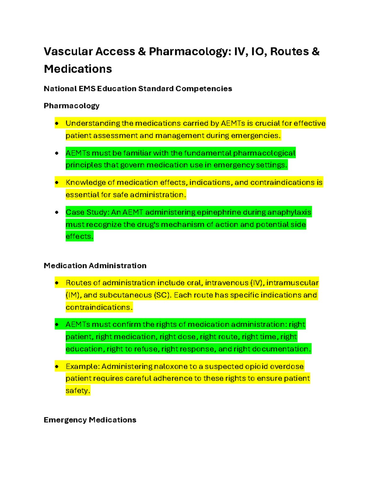 Vascular Access & Pharmacology IV: AEMT Medication Administration Guide ...