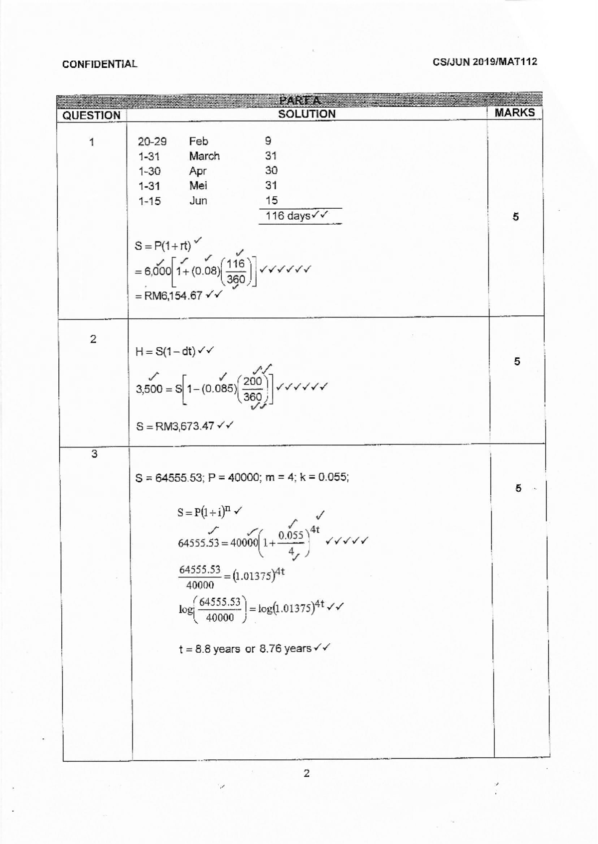 MAT112 Skema JUNE 2019 Answer Sheet - Mathematic - Studocu
