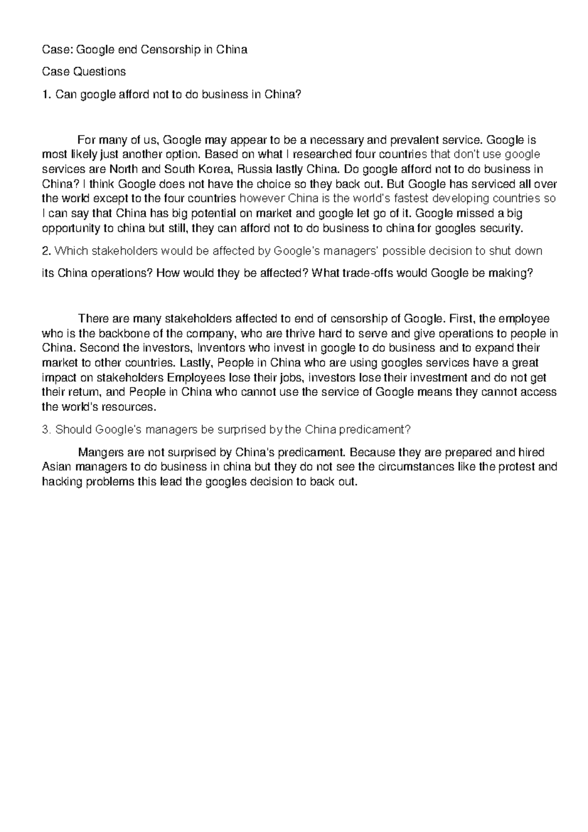 Assessment of Google's Censorship Decision in China Case Study - Studocu