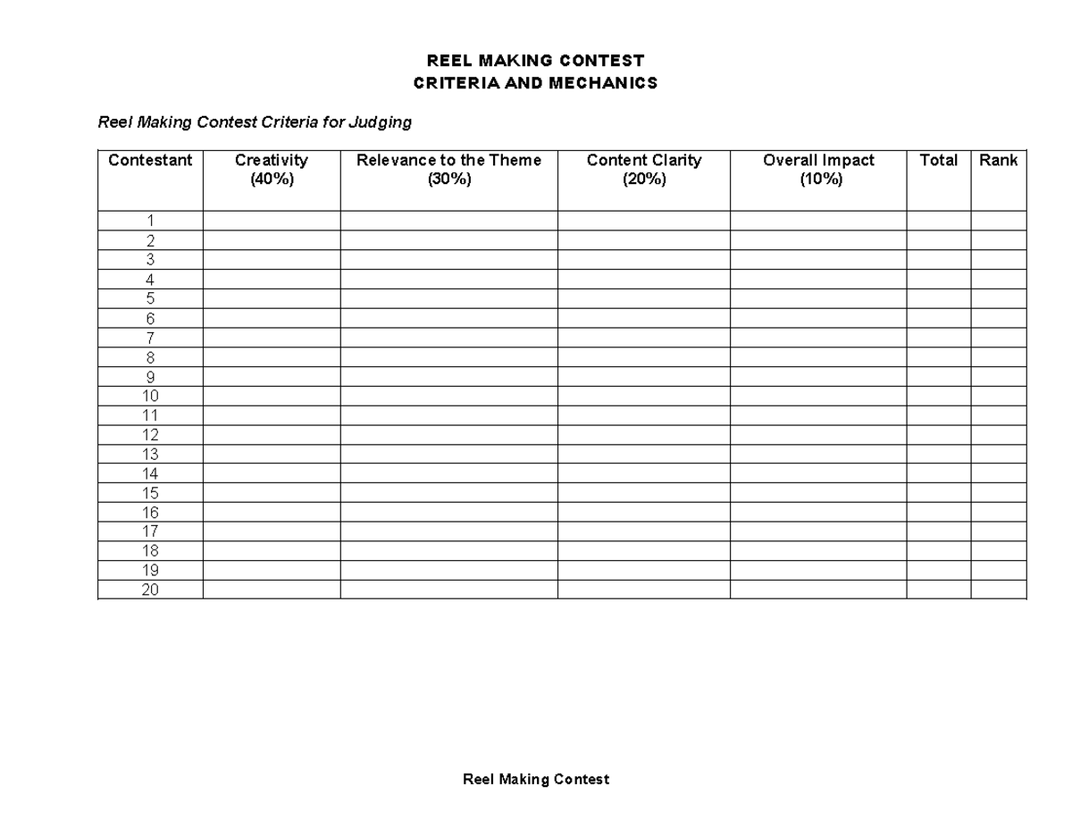Reel Making Contest Criteria & Judging Mechanics - Studocu