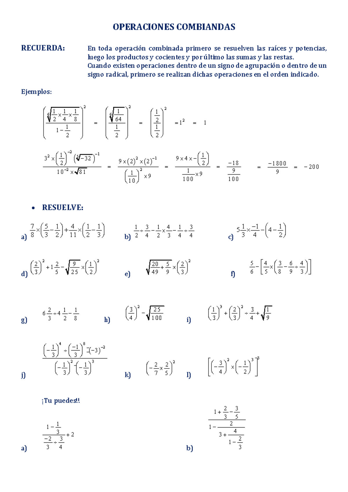 Operaciones Combinadas: Reglas y Ejemplos para Resolución - Studocu