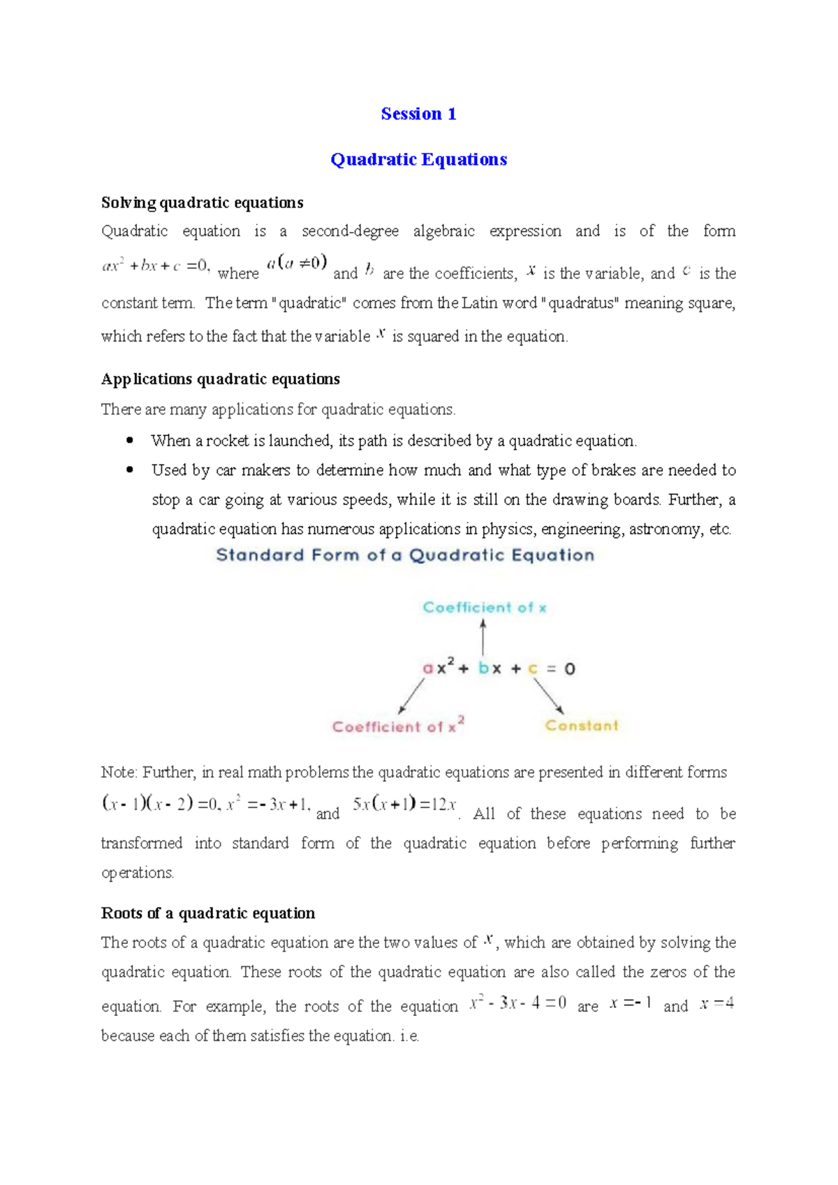 Bridge Course - Soft Skills: Quadratic Equations & Matrices - Studocu