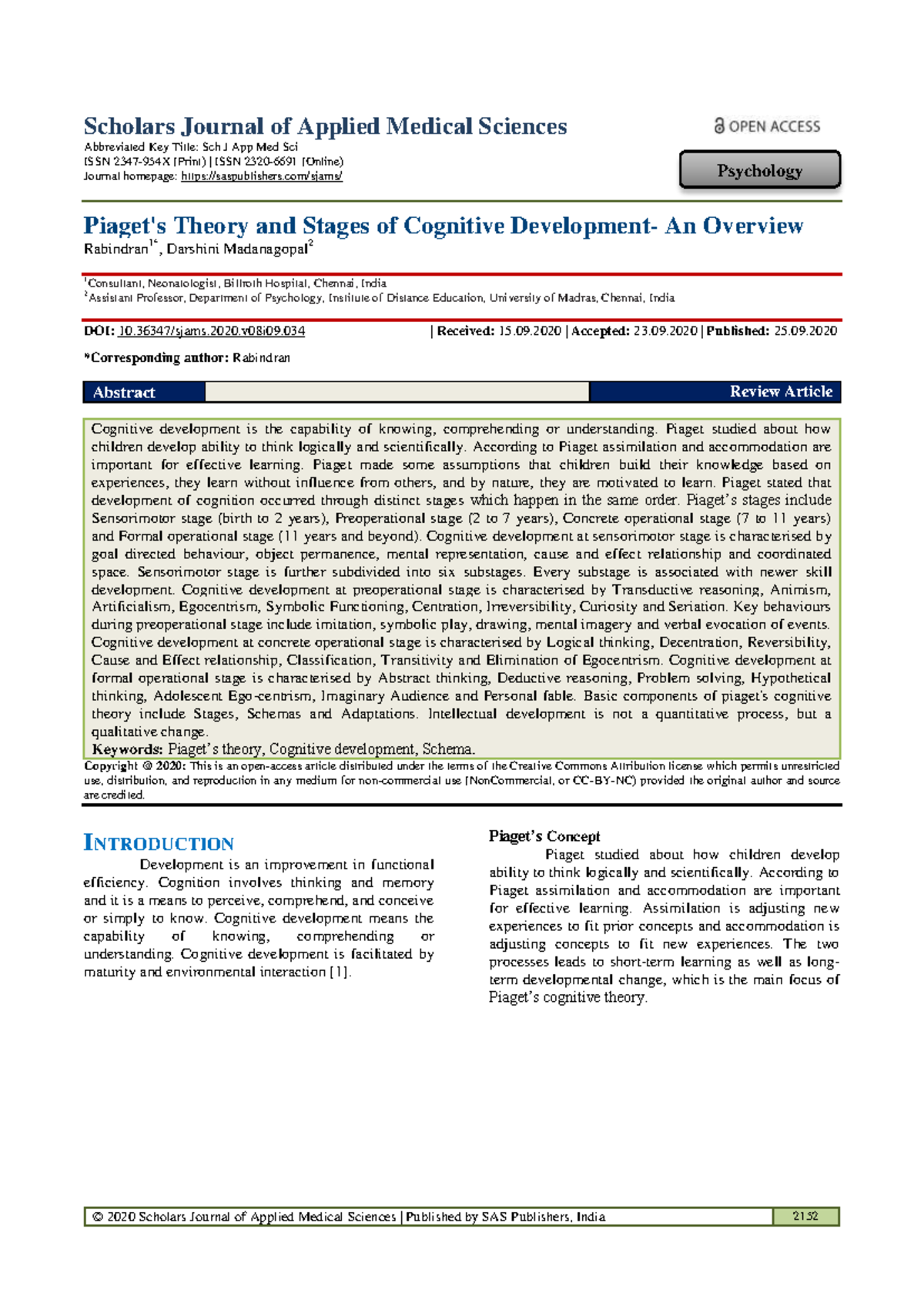Piaget's Theory and Stages of Cognitive Development- An Overview ...