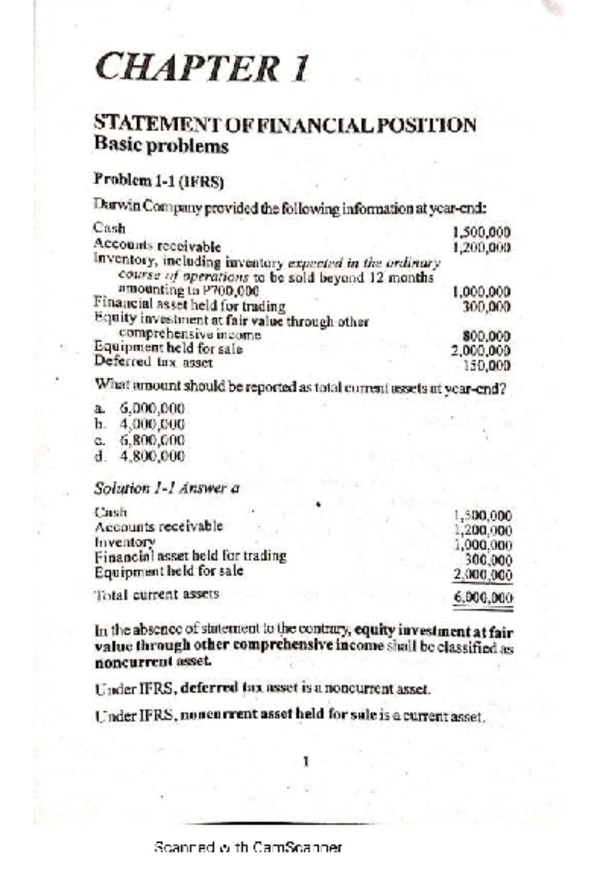 CHAPTER 1 - STATEMENT OF FINANCIAL POSITION: Current Assets ...