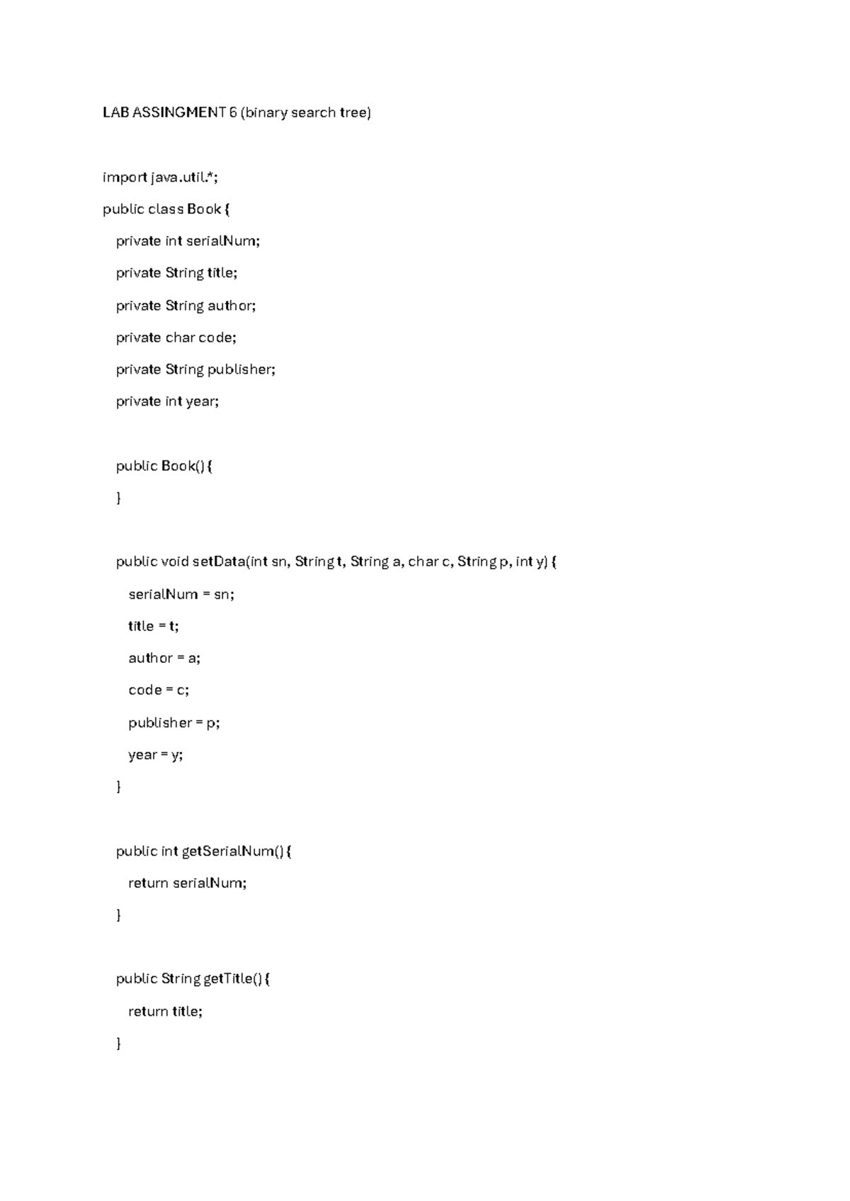LAB ASSIGNMENT 7: Implementing Binary Search Trees in Java - Studocu