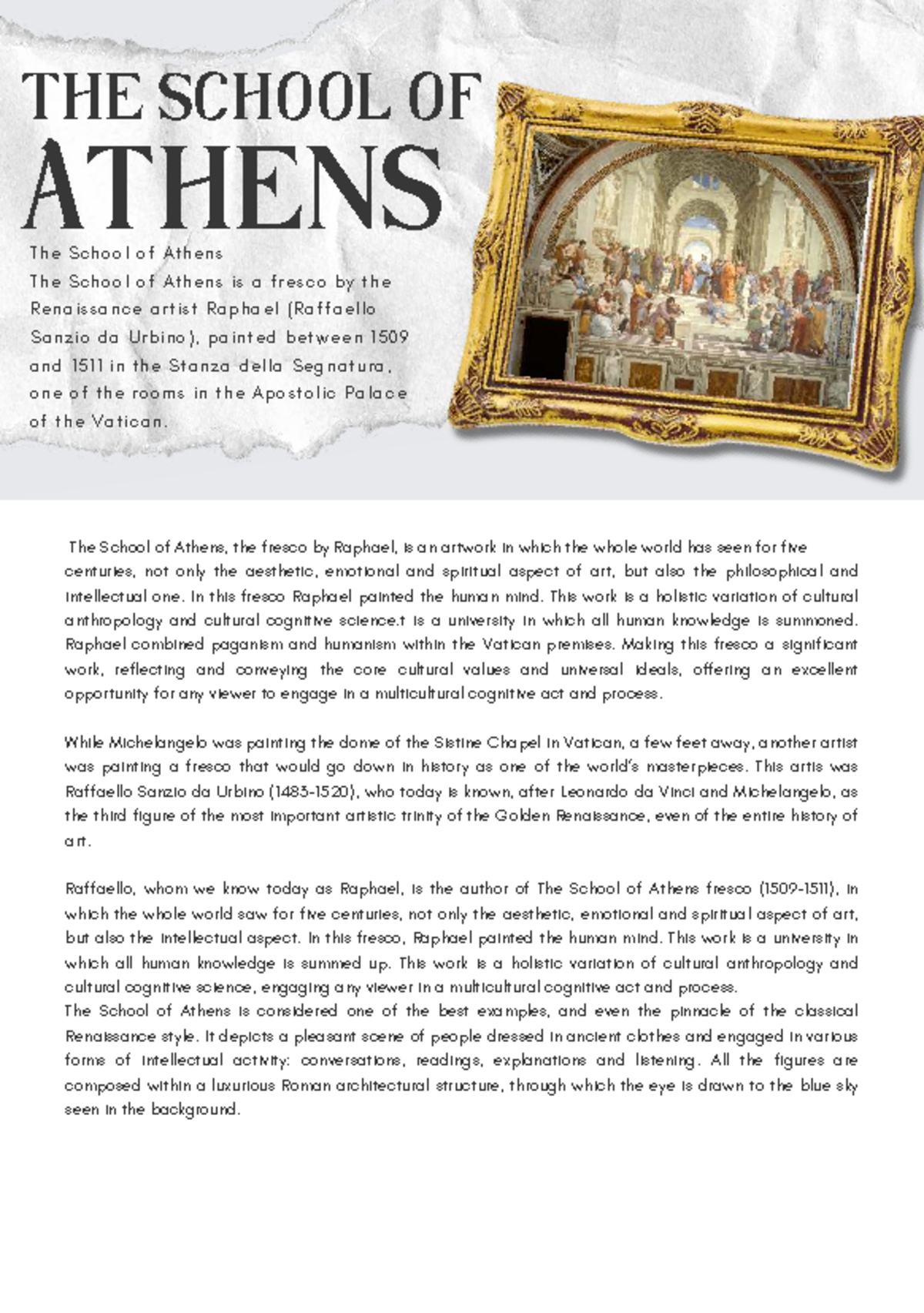 The School of Athens: A Study of Knowledge and Philosophy - Studocu