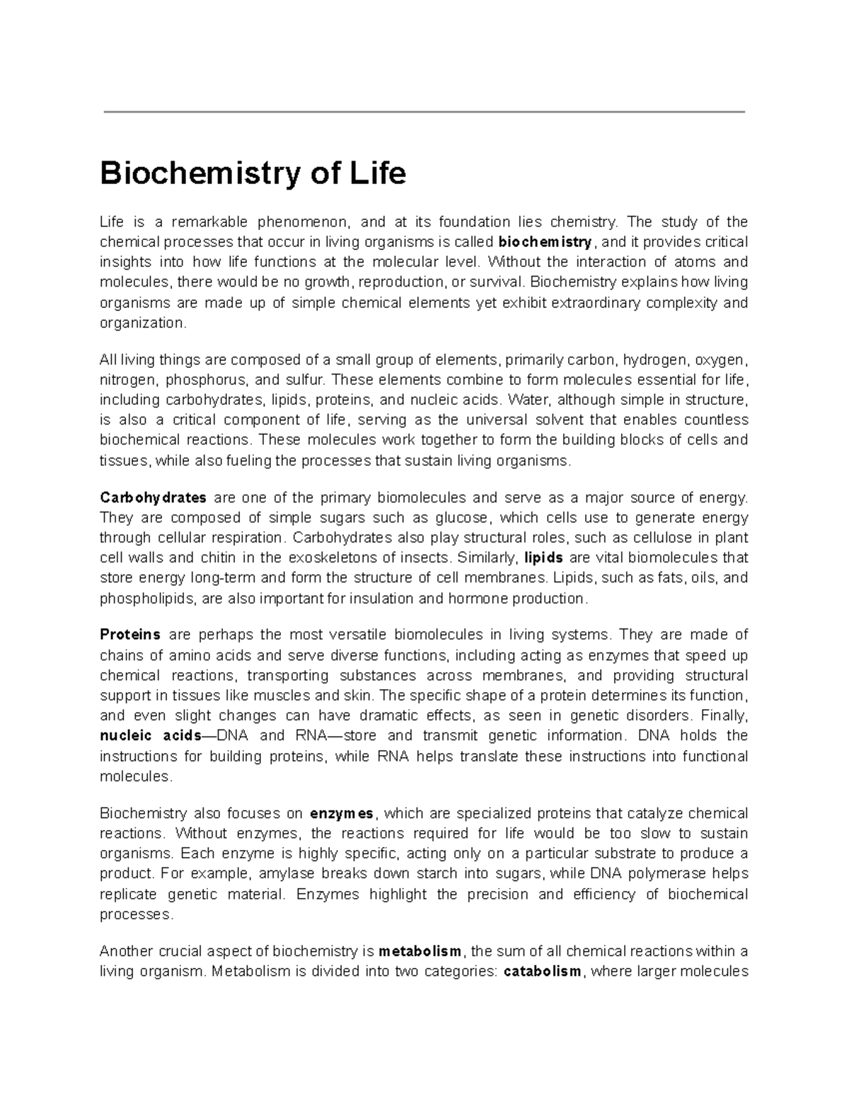Biochemistry of Life - Science Essay Insights on Molecular Processes ...