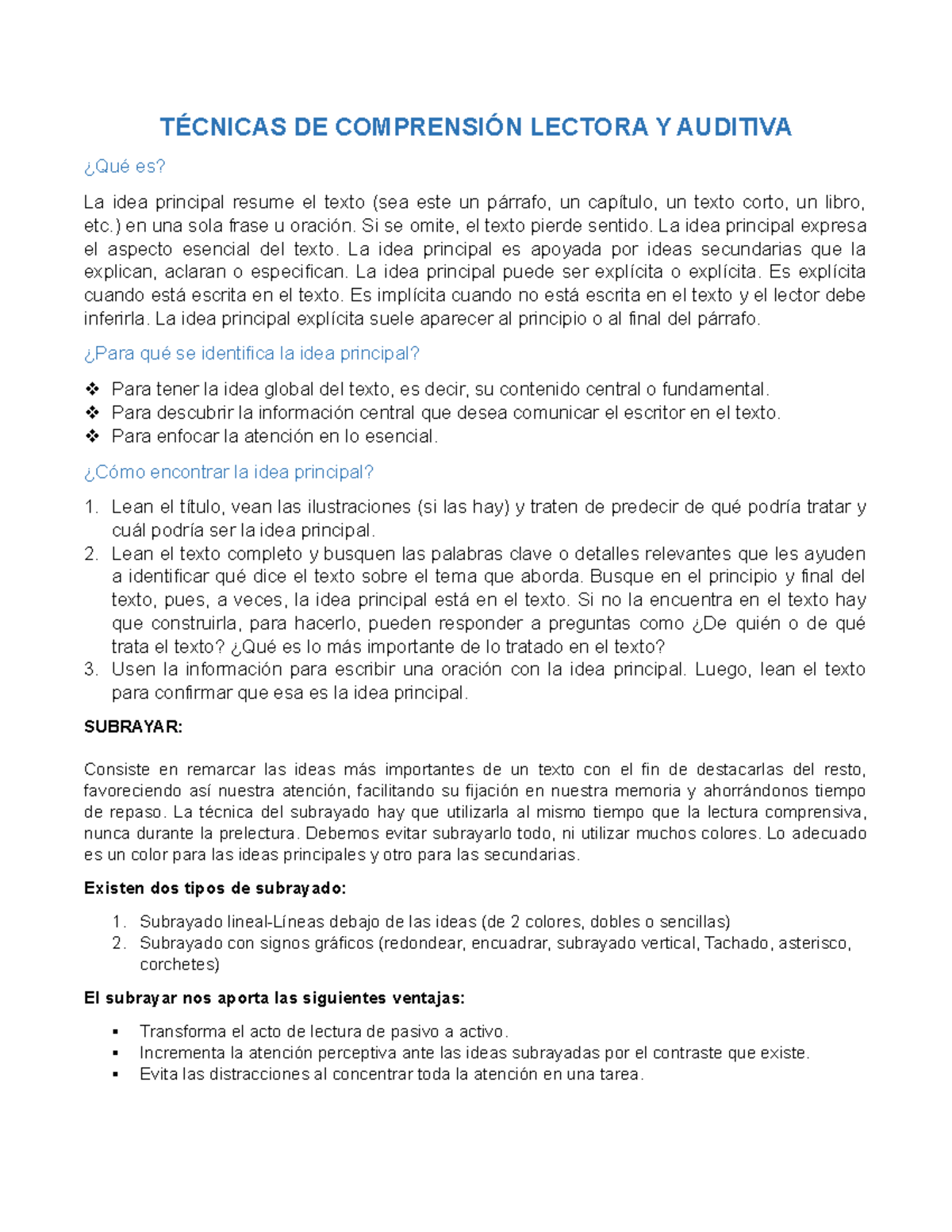 TEMA 6. Técnicas para Comprensión Lectora y Auditiva en Estudio - Studocu