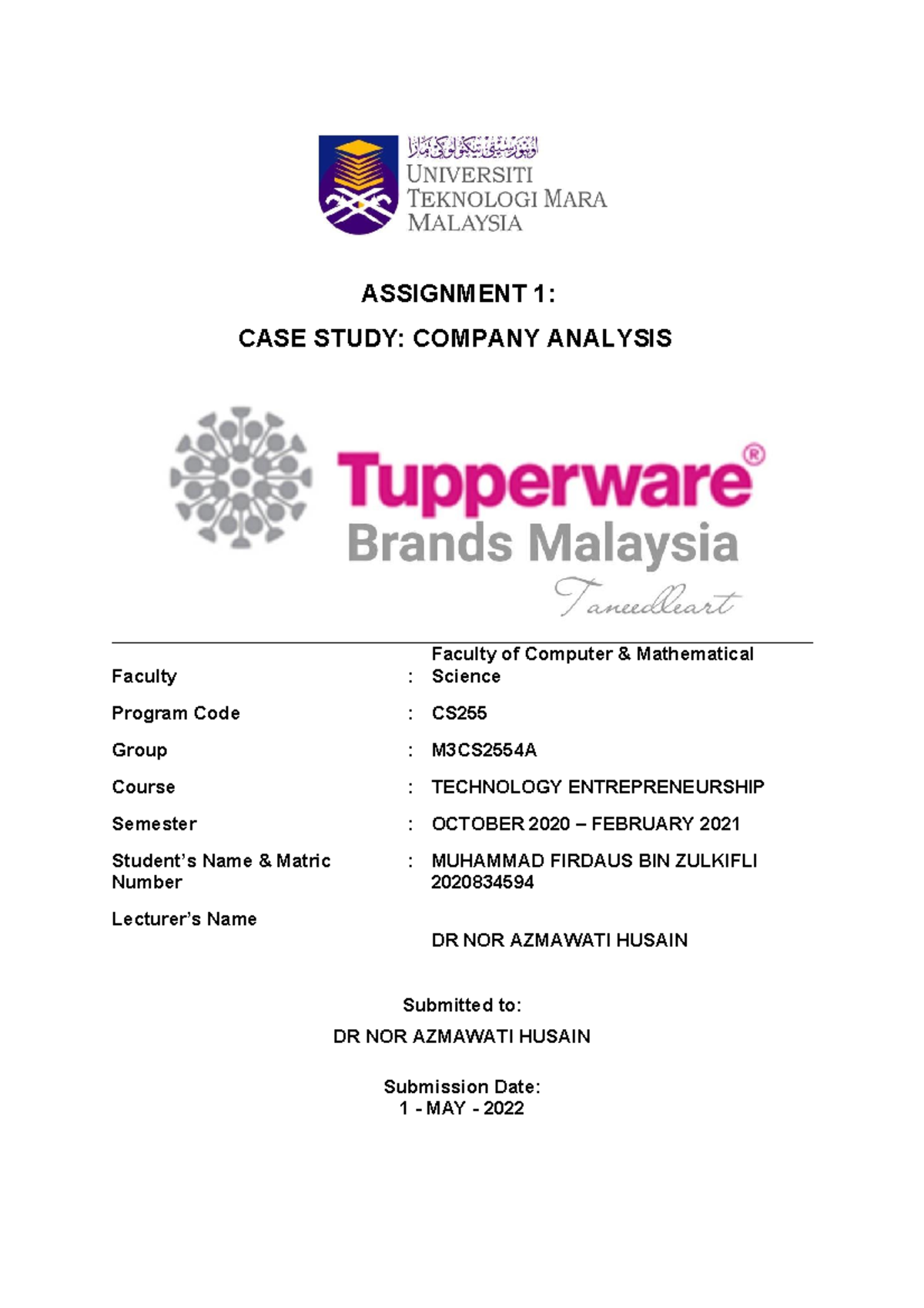 ENT 600 Case Study: Tupperware Brands Malaysia Analysis and Solutions ...
