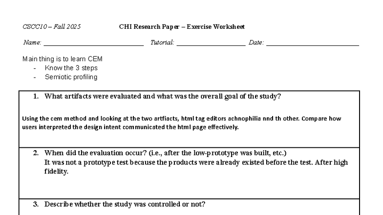 Tutorial - Exercise Worksheet - CSCC10 – Fall 2025 CHI Research Paper ...