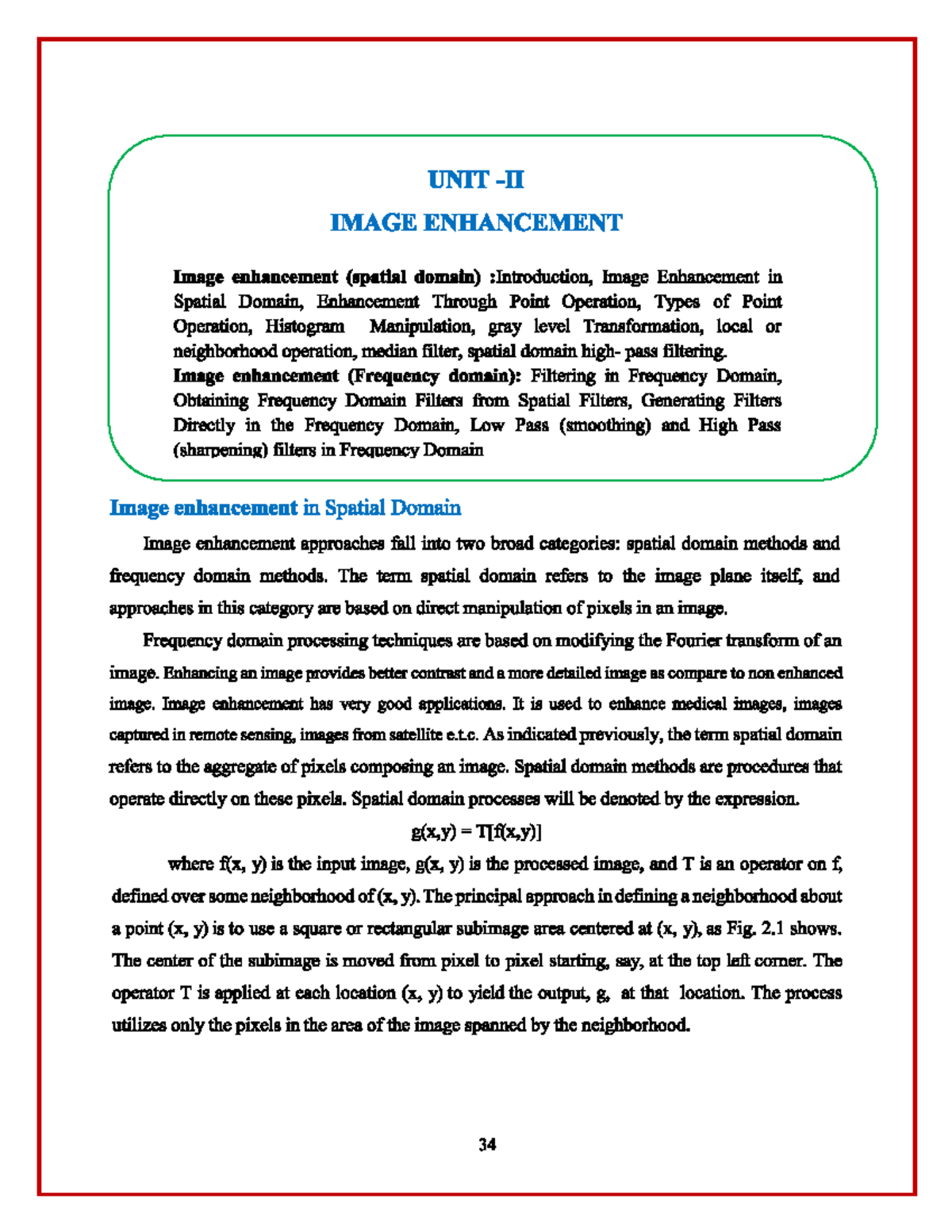 Ip Unit 2 Jntuh Unit Image Enhancement Image Enhancement Spatial Domain Introduction