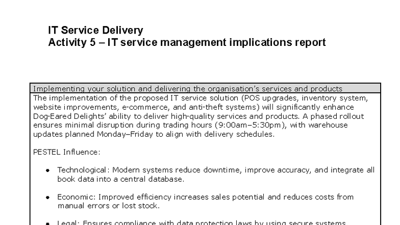 ITSM Activity 5: Enhancing IT Service Delivery Solutions - Studocu