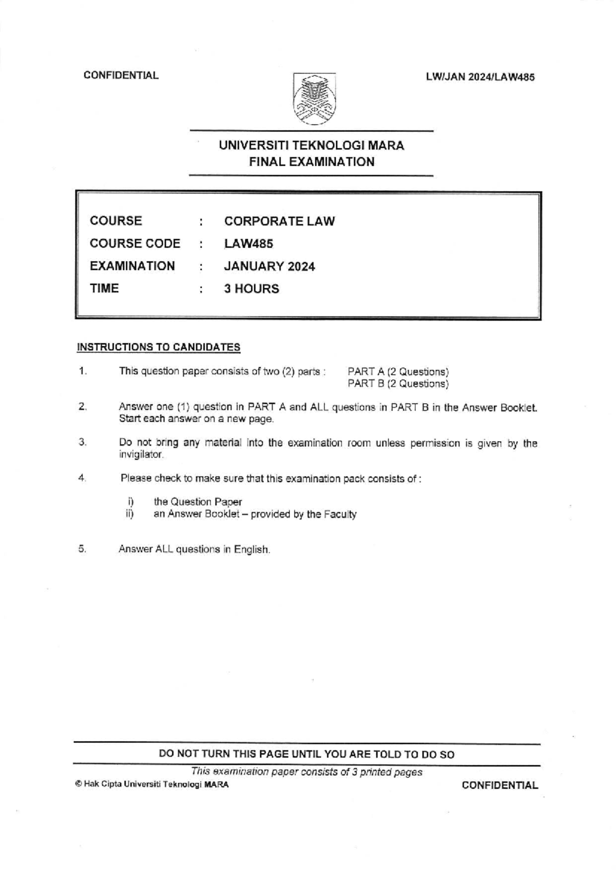 Law485 Corporate Law Final Exam January 2024 Studocu