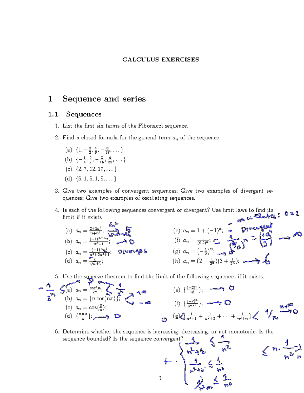 CALCULUS 101: Exercises on Sequences, Series, and Limits - Studocu
