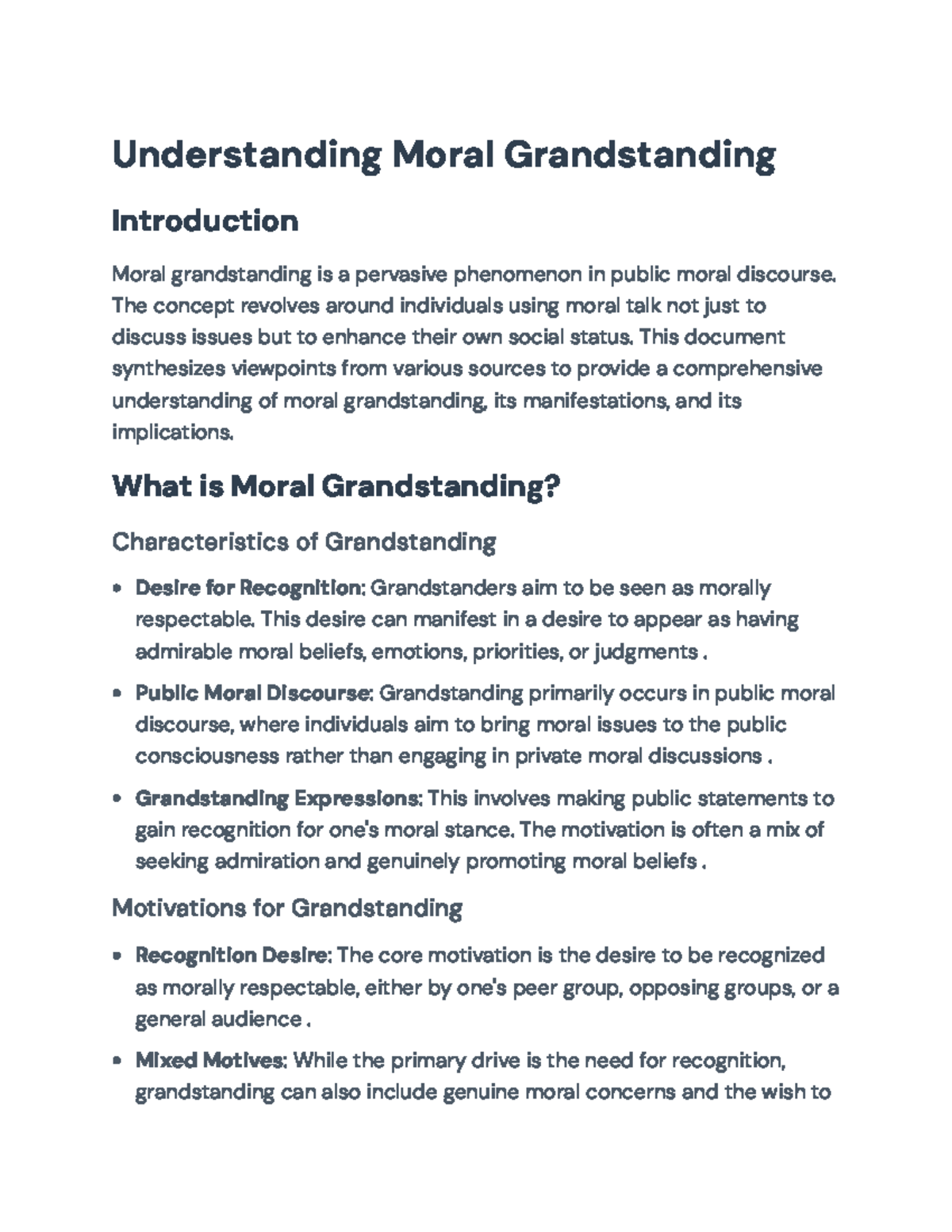 Understanding Moral Grandstanding: Implications and Public Discourse ...