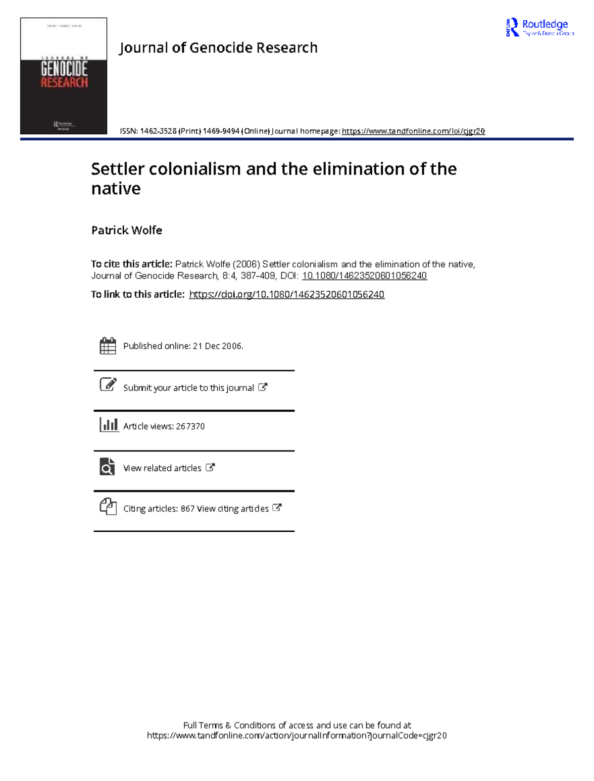 Settler Colonialism and the Elimination of Indigenous Peoples: A ...